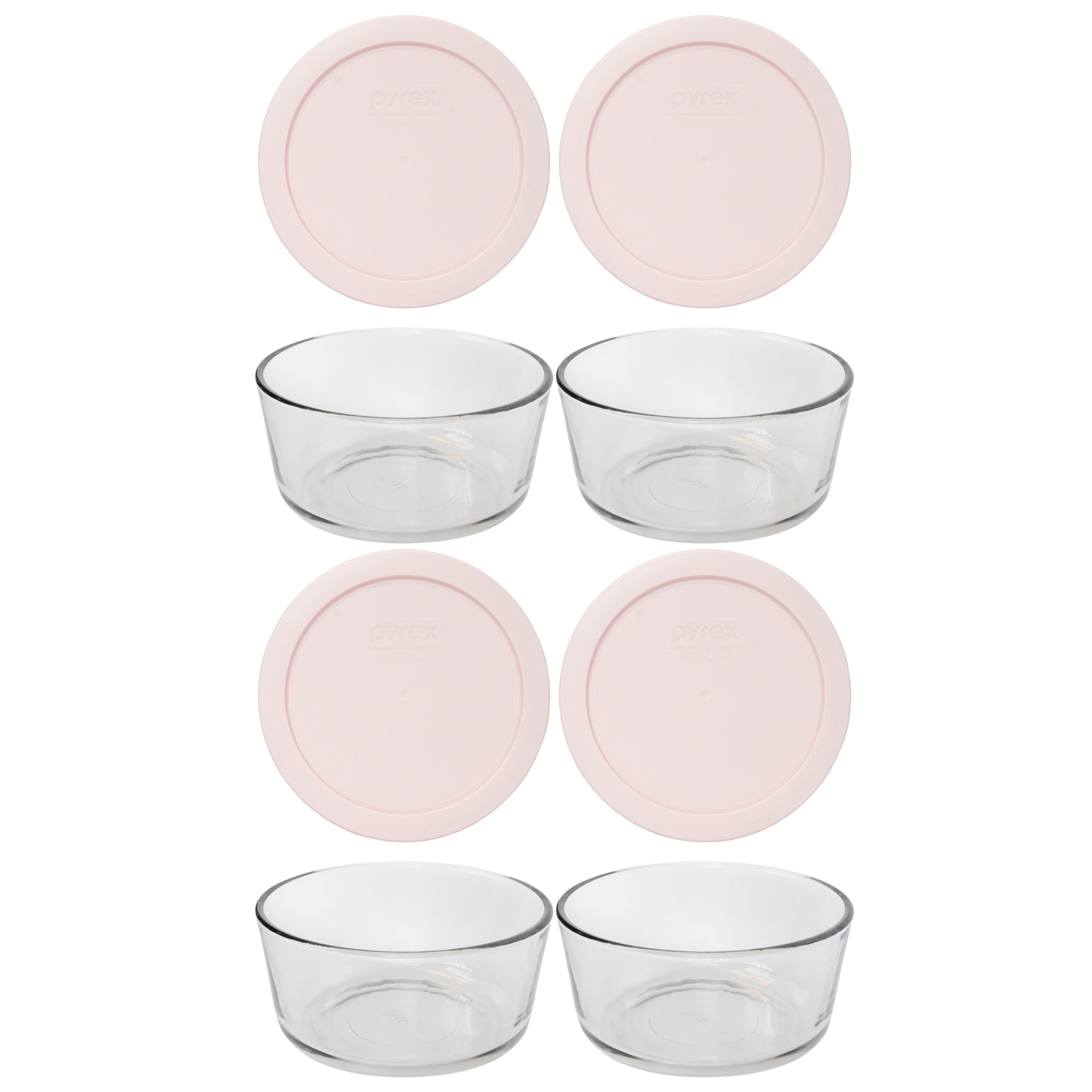 Pyrex (4) 7201 4 Cup Glass Bowls & (4) 7201-PC Loring Pink Lids ...