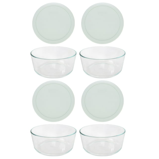 Pyrex (4) 7203 7-Cup Glass Food Storage Bowls and (4) 7402-PC Sage ...