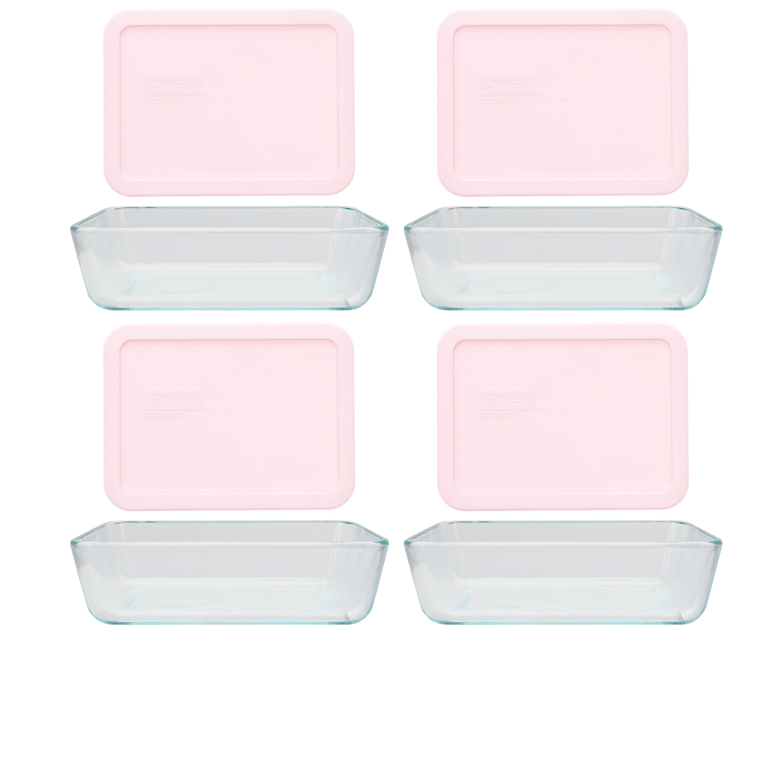 Pyrex (4) 7210 3-Cup Clear Glass Rectangular Dishes with (4) 7210-PC 3 ...