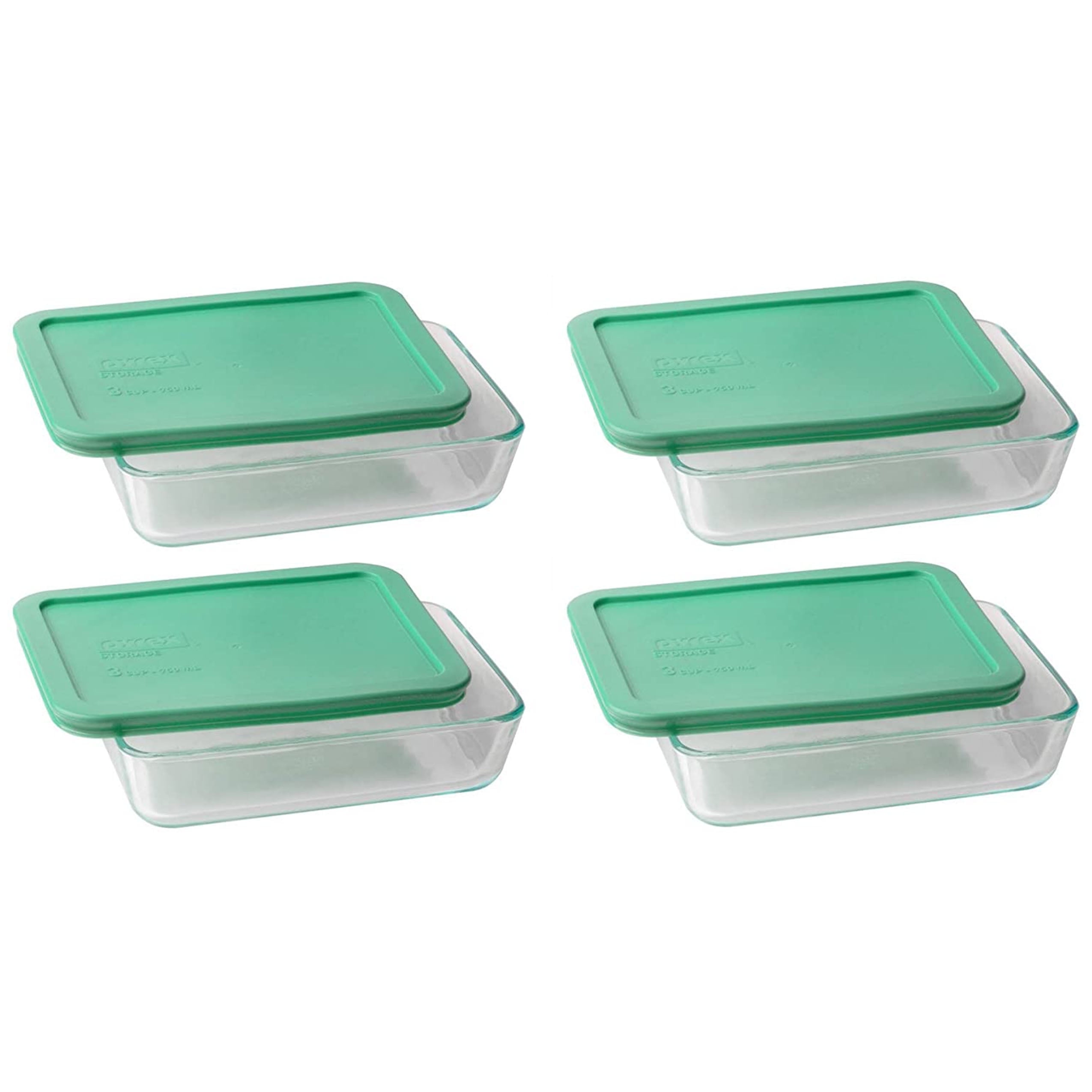 Pyrex, Glass Food Storage Dishes, 3 Cup, Light Green Lids Set of 4 ...