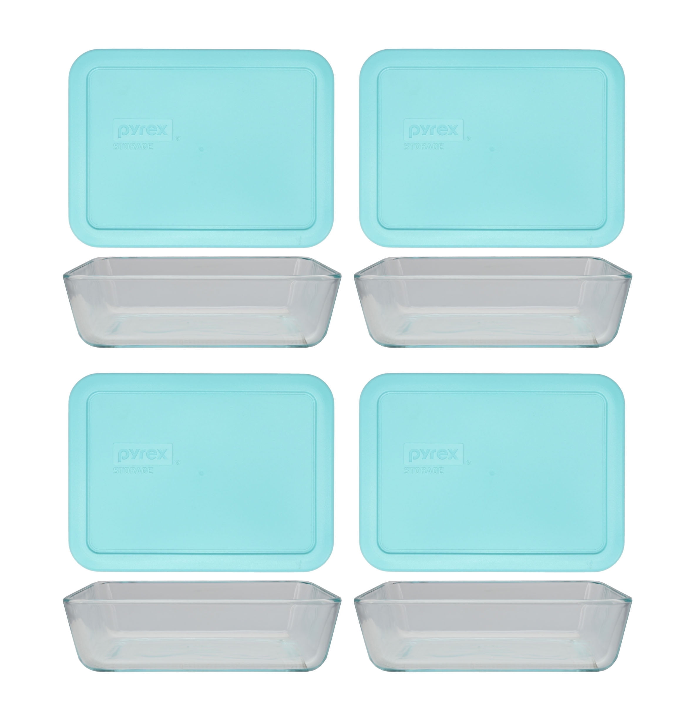 Pyrex (4) 7210 3-Cup Glass Dishes & (4) 7210-PC Sun Bleached Turquoise ...