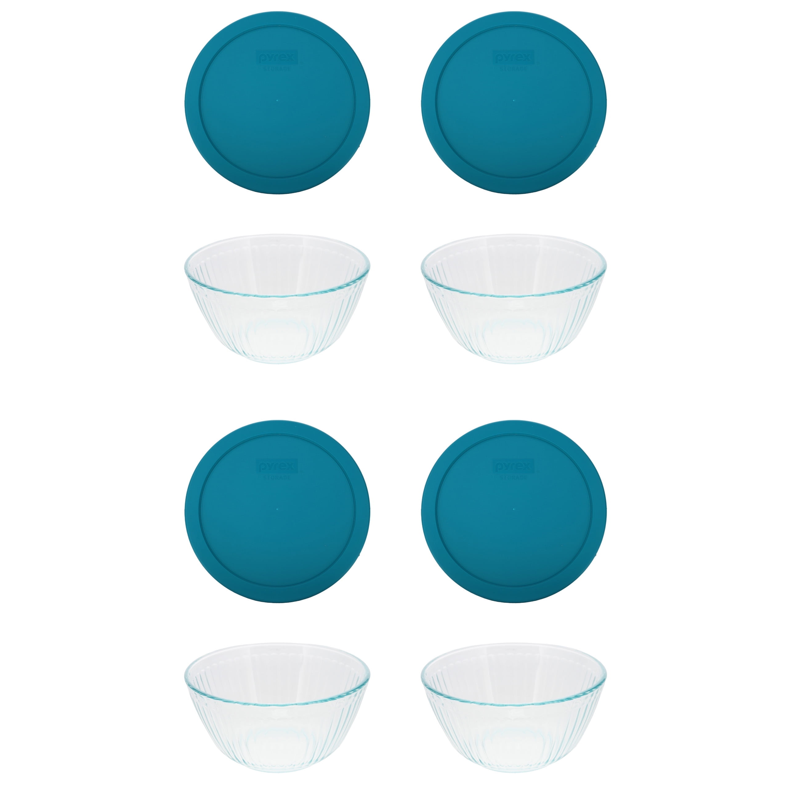 Pyrex (4) 7402 6-Cup/1.5L Sculpted Glass Mixing Bowls and (4) 7402-PC 6 ...