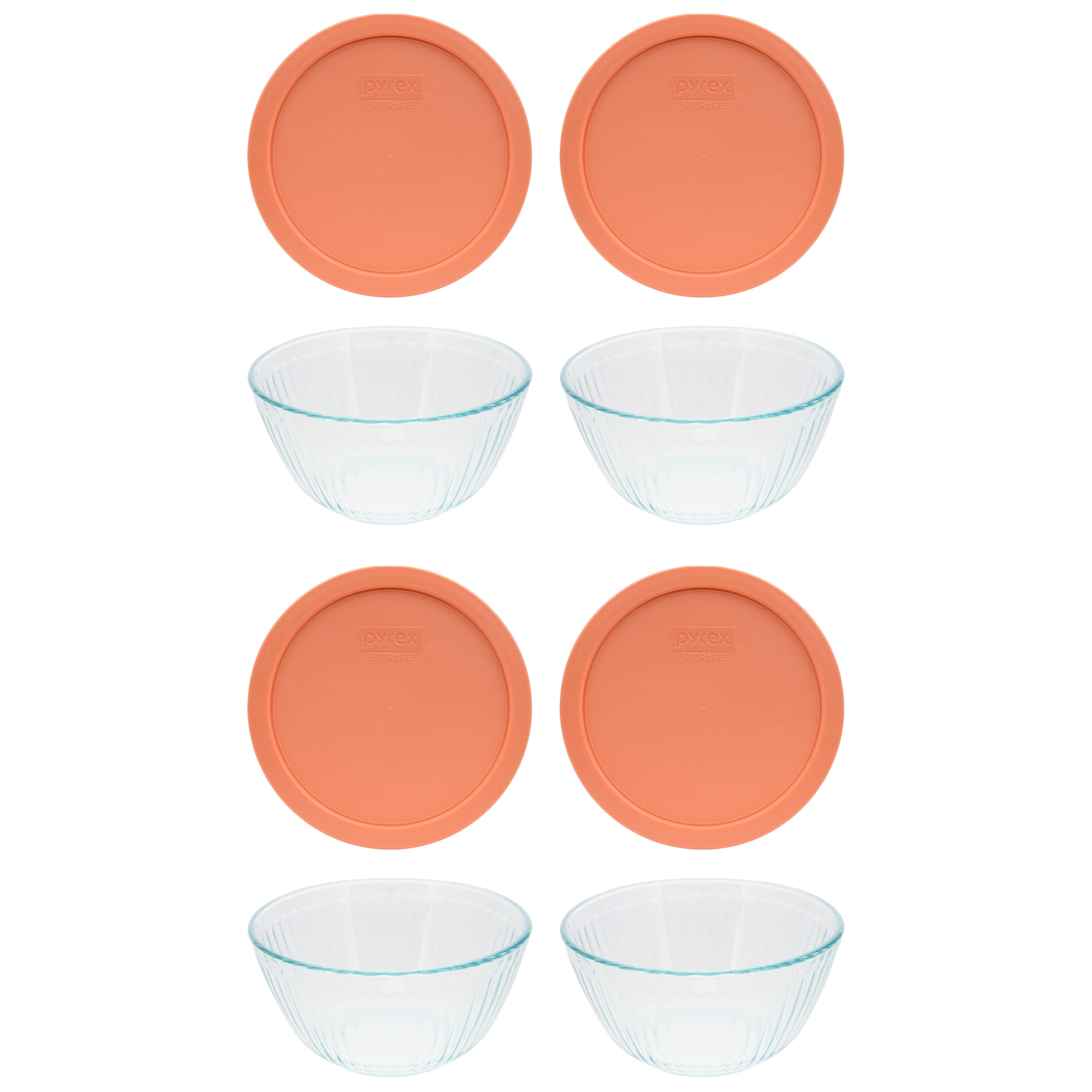 Pyrex (4) 7402 6-Cup/1.5L Sculpted Glass Mixing Bowls and (4) 7402-PC 6 ...