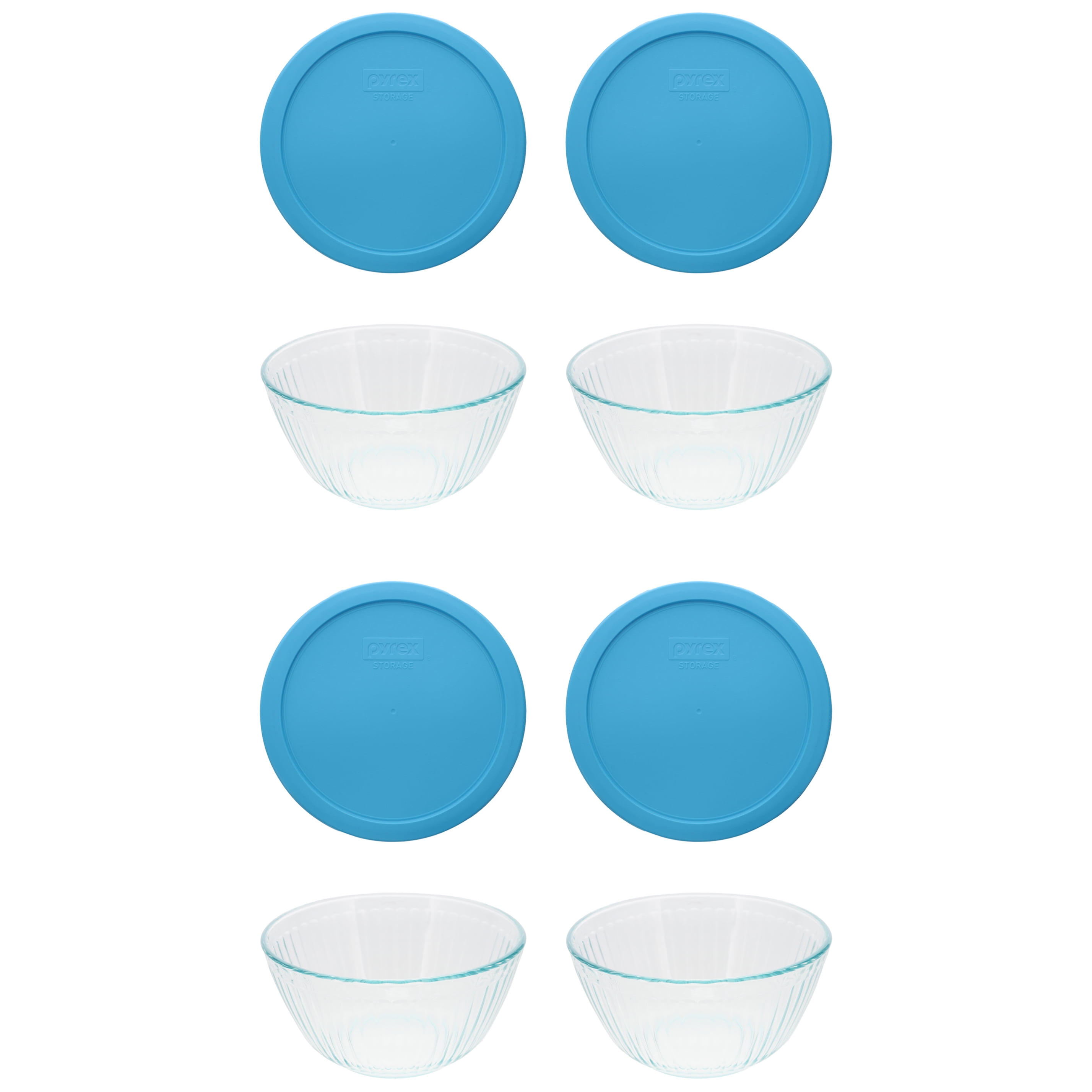 Pyrex (4) 7402 6-Cup Bowls and (4) 7402-PC 6/7 Cup Bright Blue Pantone ...