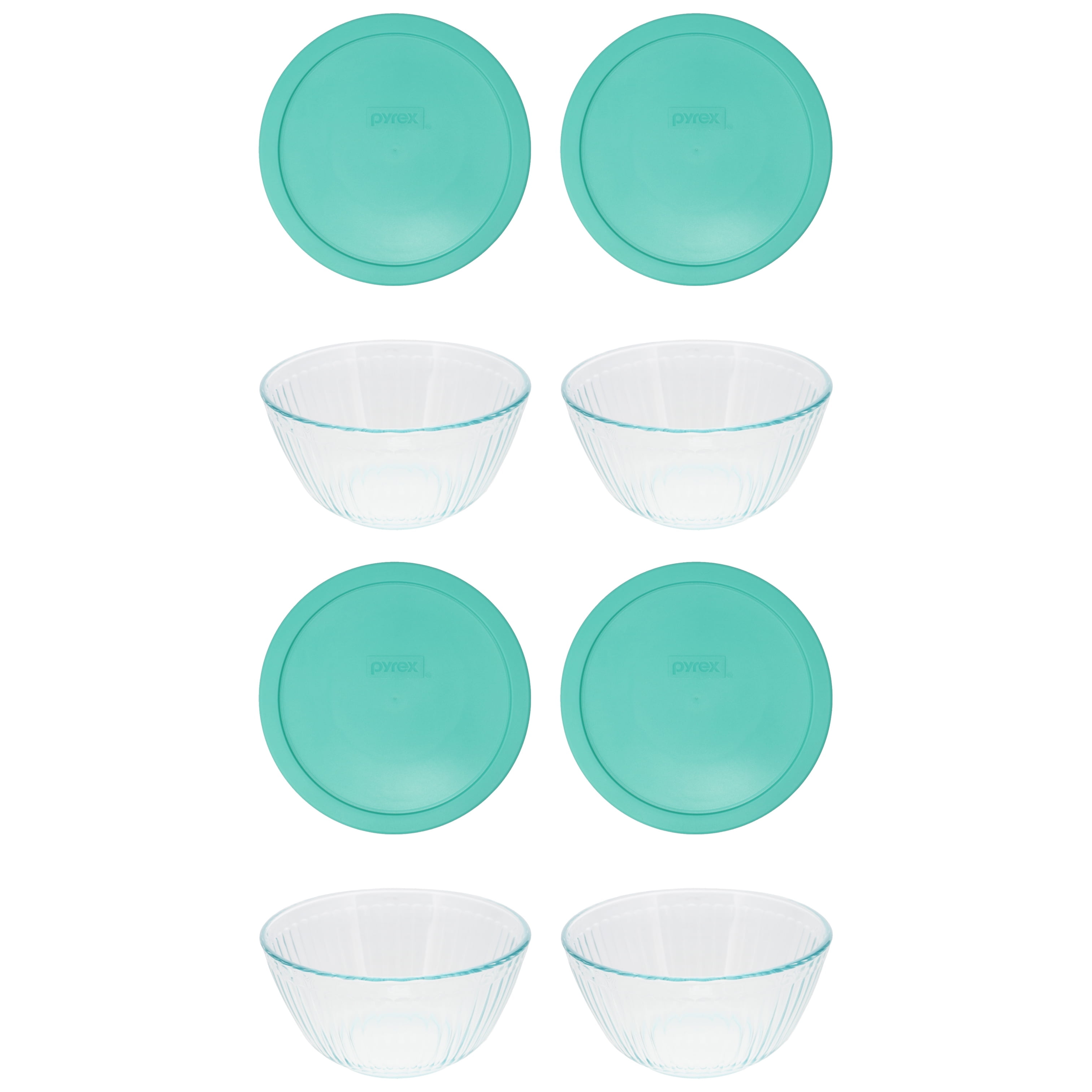 Pyrex (4) 7402 6-Cup Sculpted Glass Mixing Bowls and (4) 7402-PC 6/7 ...