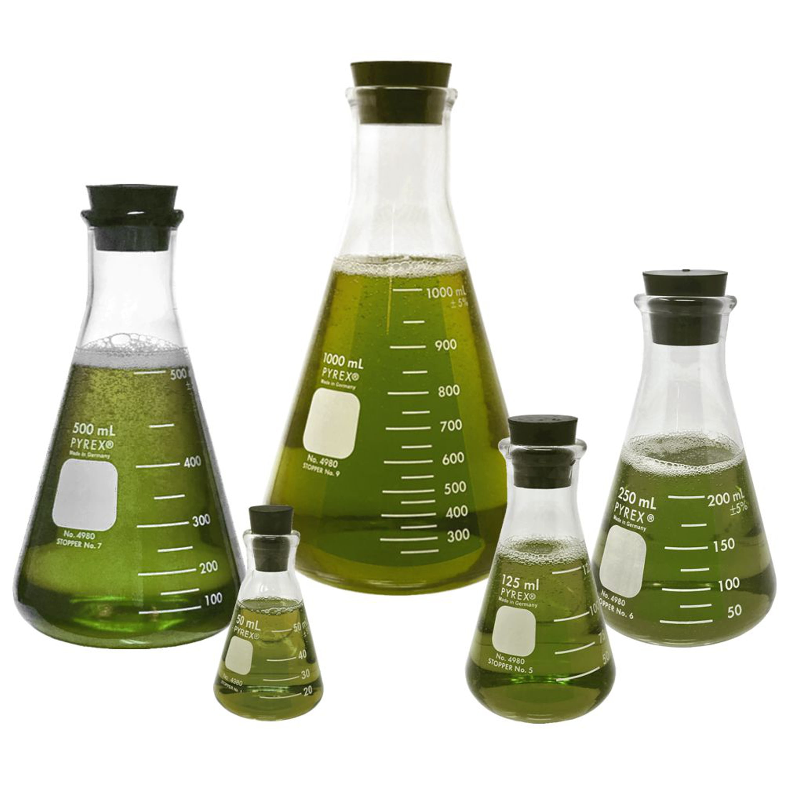 Pyrex #4980-PACK(RS), Narrow Mouth Erlenmeyer Flask Set with Rubber ...