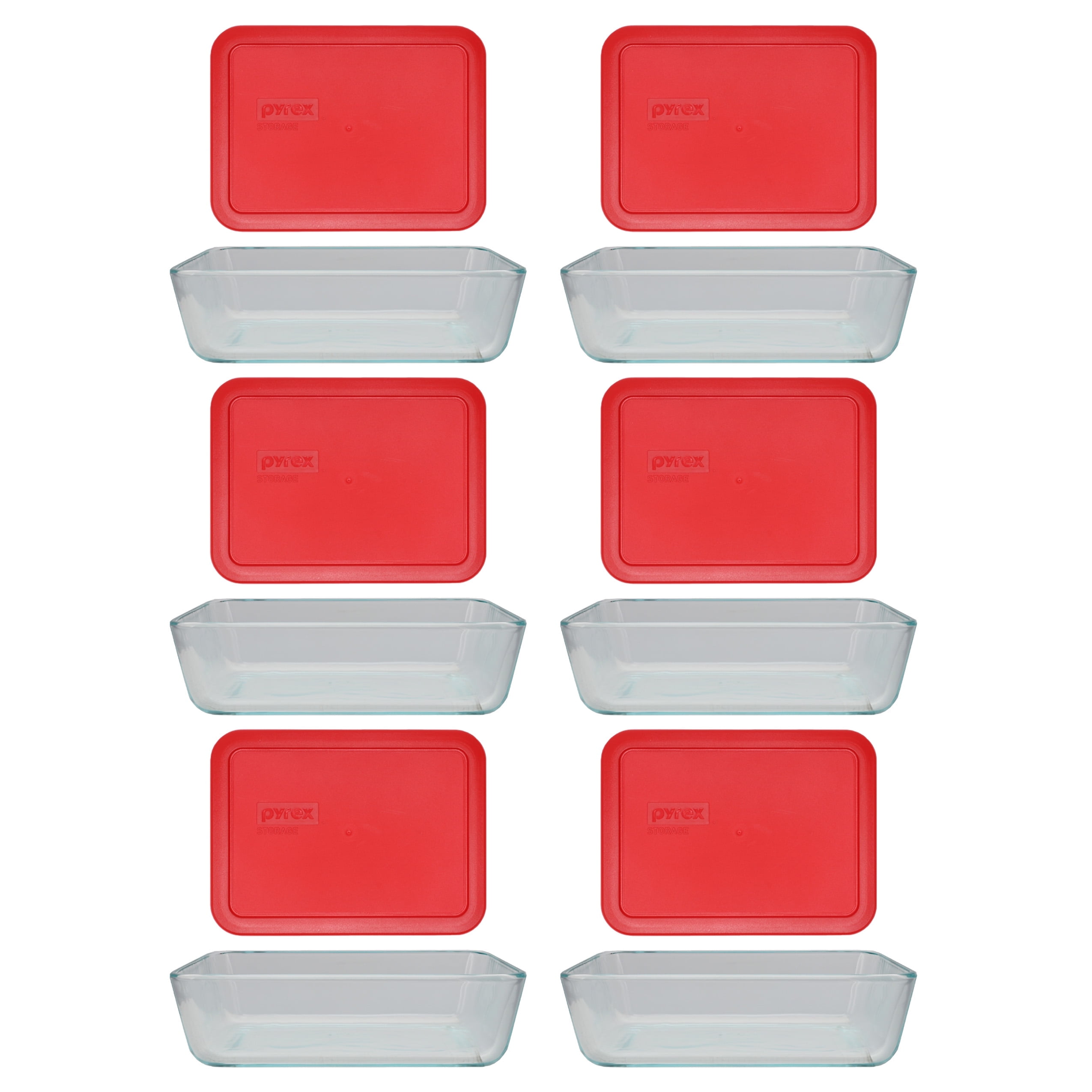 Pyrex (6) 7210 3-Cup Glass Dishes & (6) 7210-PC Poppy Red Lids ...