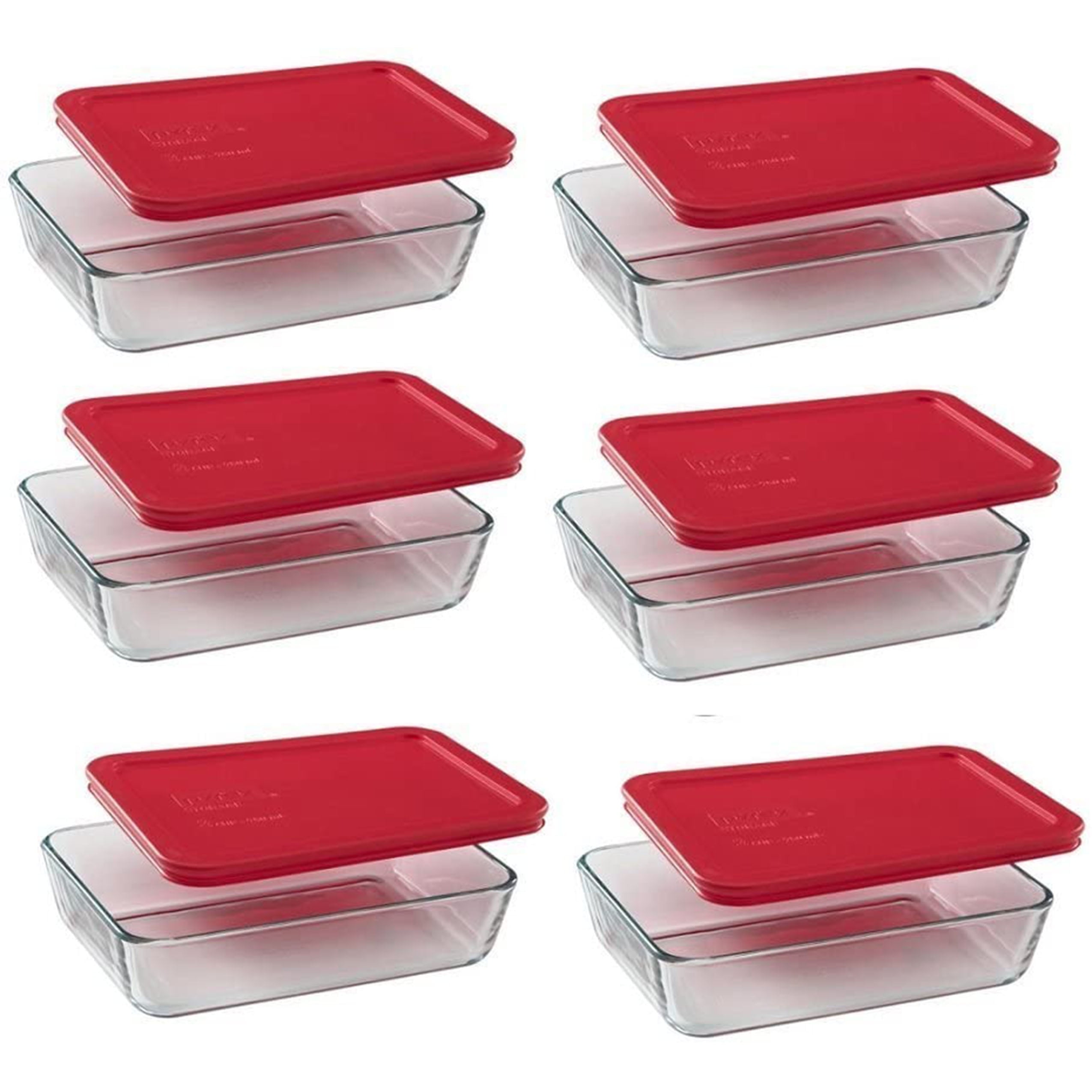Pyrex (6) 7210 3-Cup Glass Dishes & (6) 7210-PC Red Lids - Walmart.com