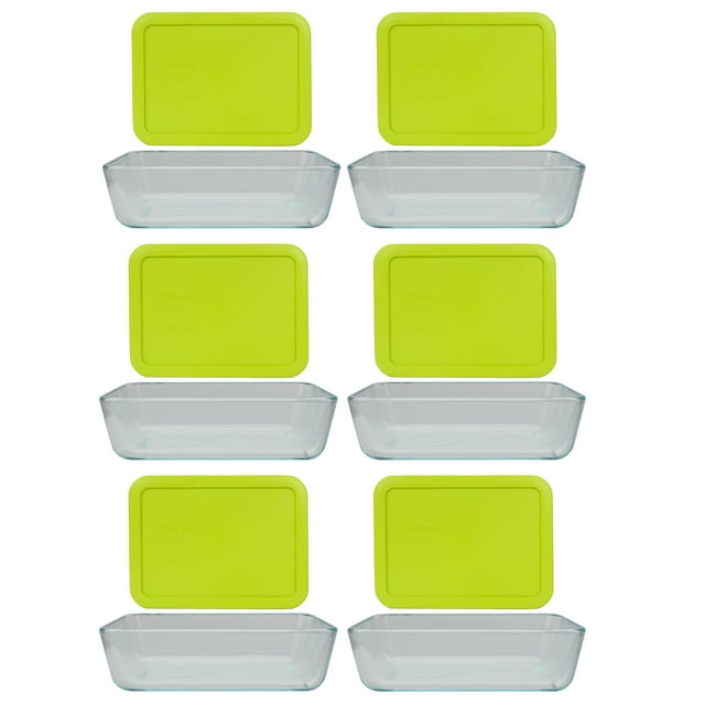 Pyrex (6) 7210 3-Cup Glass Dishes & (6) 7210-PC Green Edamame Lids ...