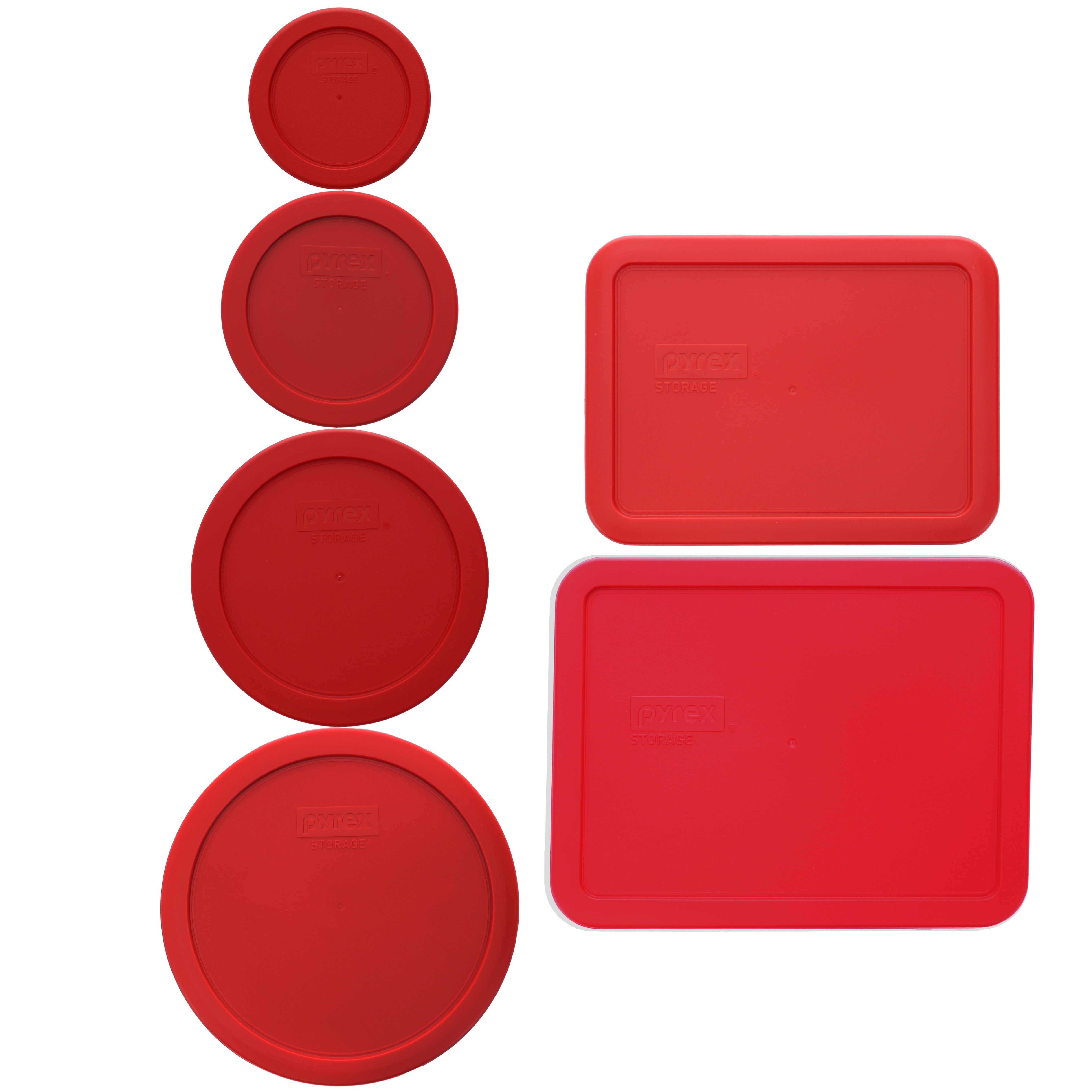 Pyrex 6-Piece 1, 2, 3, 4, 6, and 7-Cup Poppy Red Lid Set for Pyrex ...