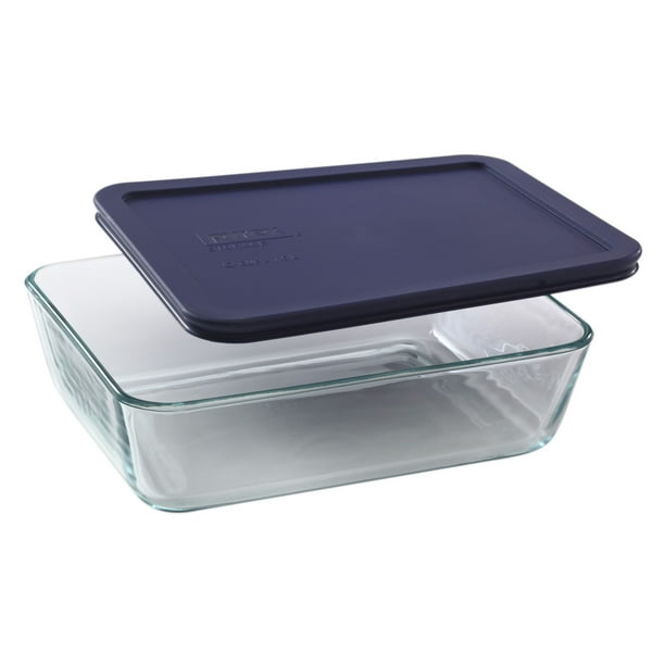 Pyrex 6-cup Rectangular Glass Food Storage Container with Blue Lid ...