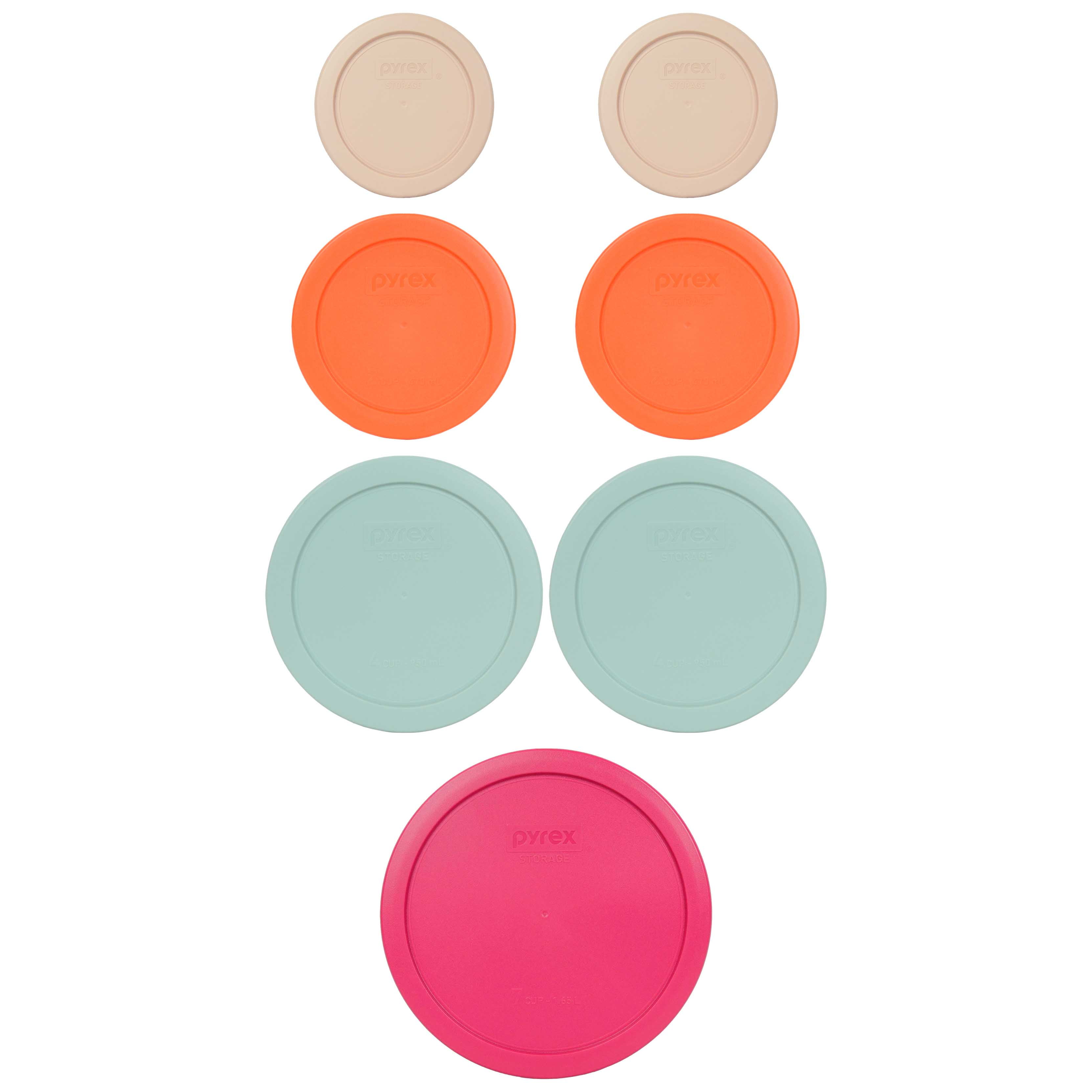 Pyrex 7 Lid Tropical Coral Bundle for 1-cup, 2-cup, 4-cup, and 7-cup ...