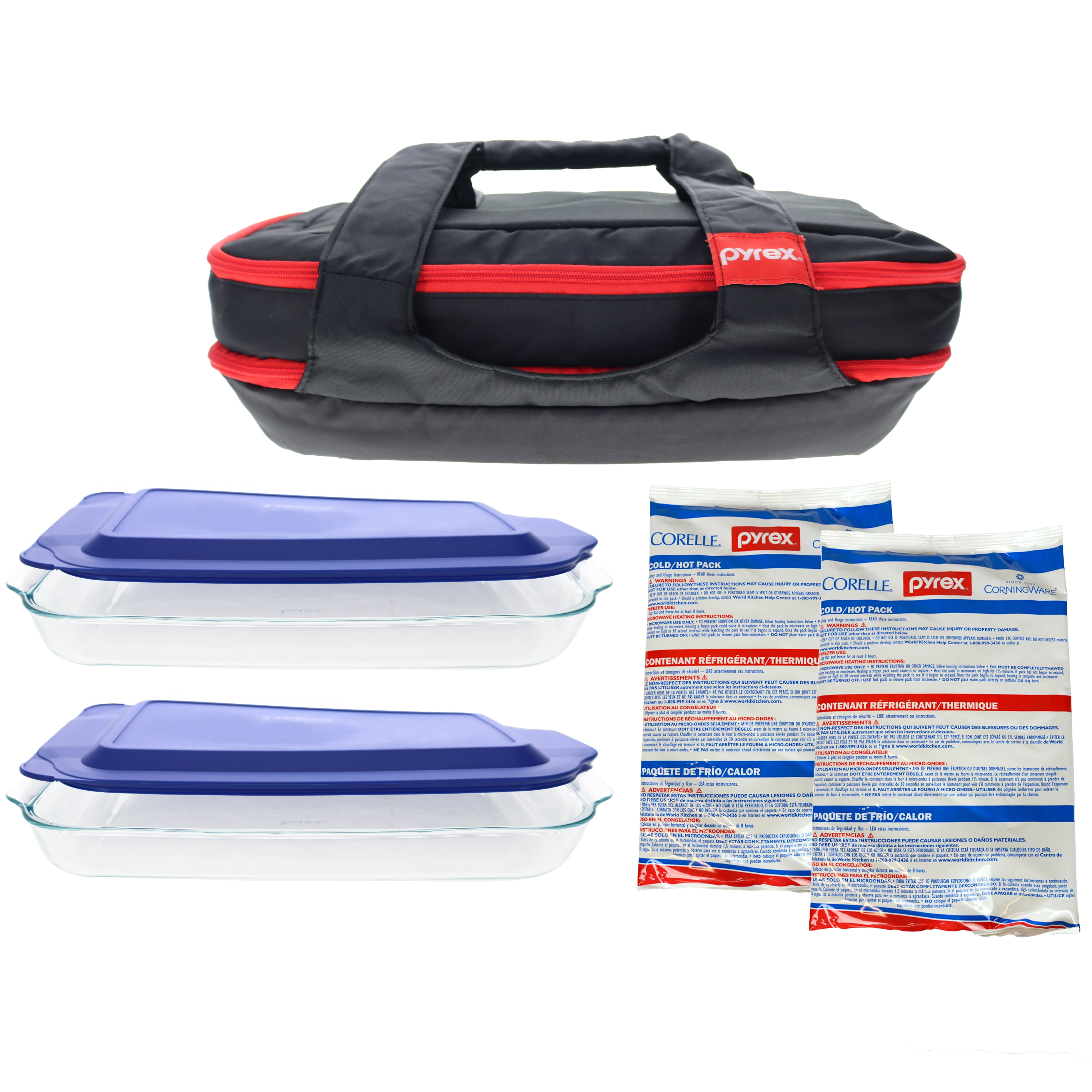 Pyrex 7-Piece Kitchen Tote Bundle with Rectangular Bakeware, Lagoon ...