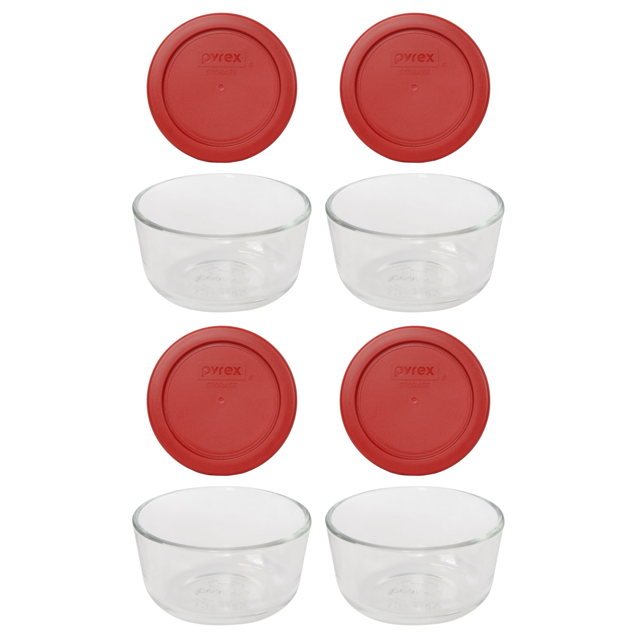Pyrex 7200 2-Cup Glass Bowls & 7200-PC Poppy Red Lids (4-Pack ...