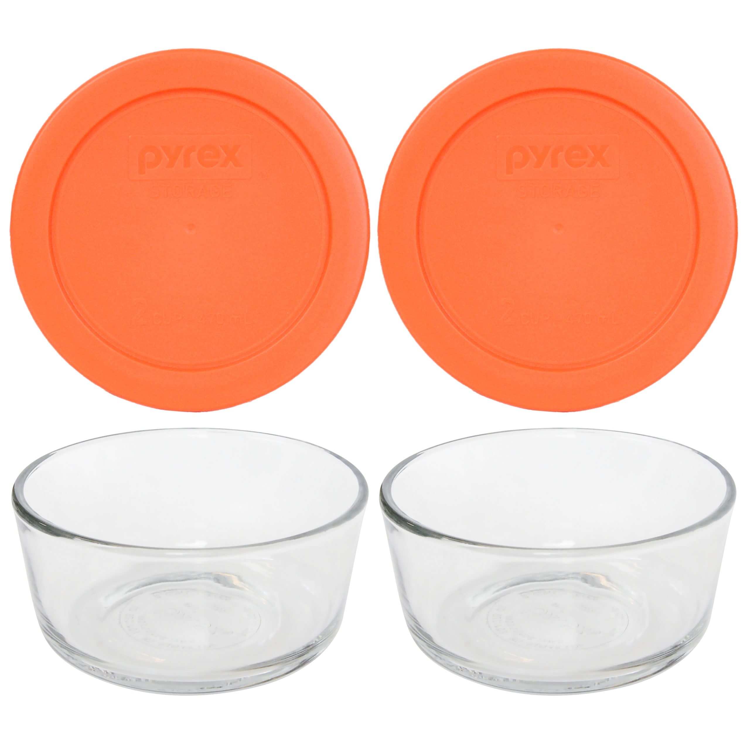 Pyrex 7200 2-Cup Glass Food Storage Bowl and 7200-PC Orange Plastic Lid ...