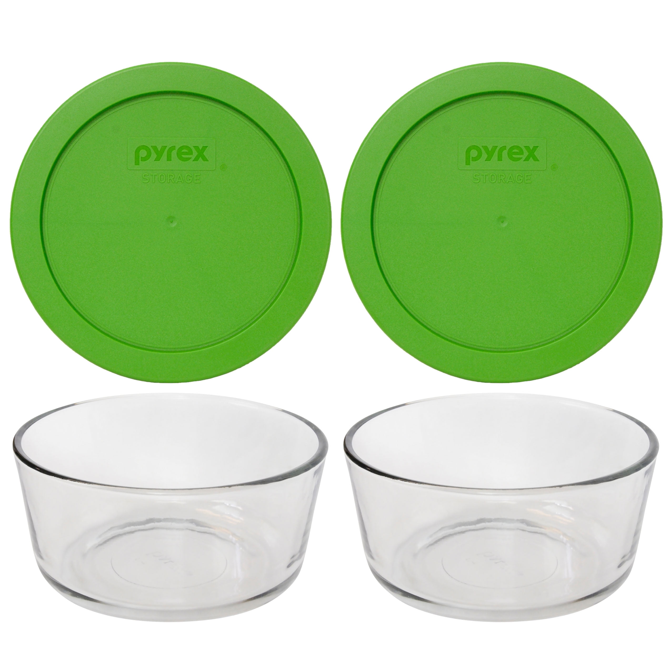 Pyrex (2) 7201 4 Cup Glass Bowls & (2) 7201-PC Lawn Green Lids ...