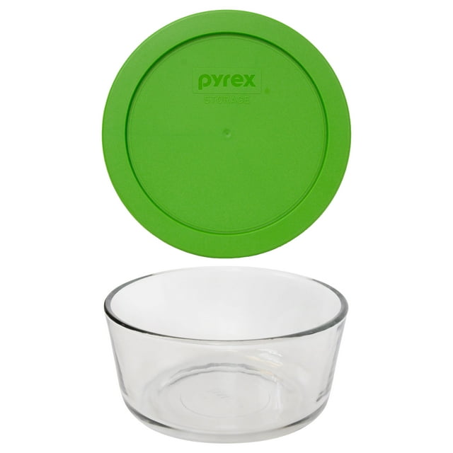 Pyrex 7201 4-Cup Round Glass Food Storage Bowl and 7201-PC Lawn Green ...