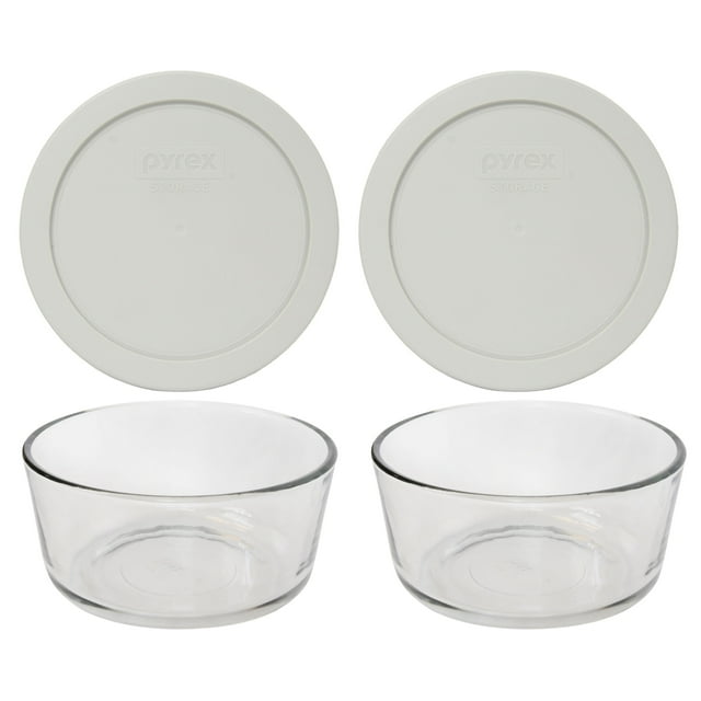 Pyrex 7201 4-Cup Round Glass Food Storage Bowl and 7201-PC Sleek Silver ...