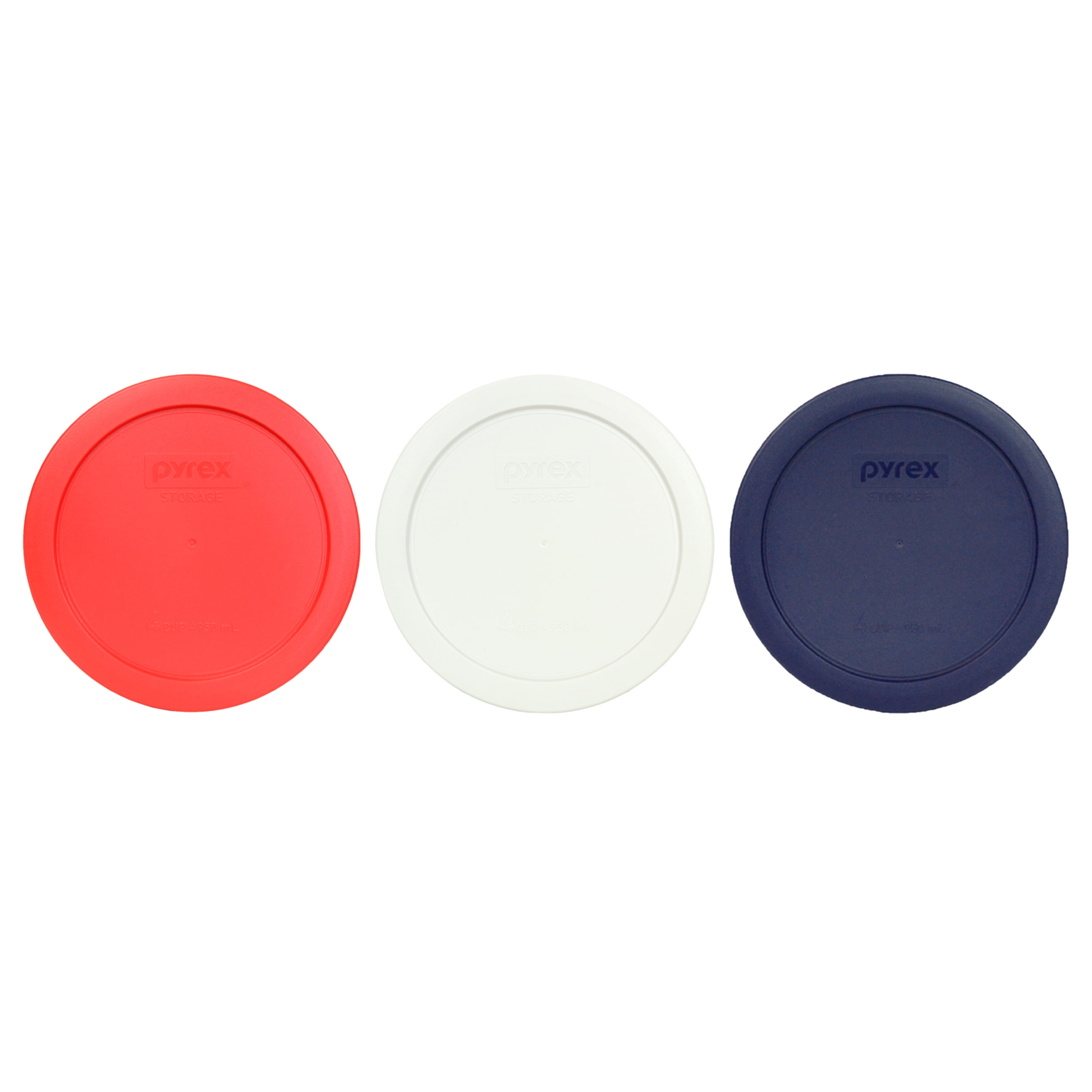 Pyrex 7201-PC (1) Red, (1) White, and (1) Blue Replacement Lid for 7201 ...