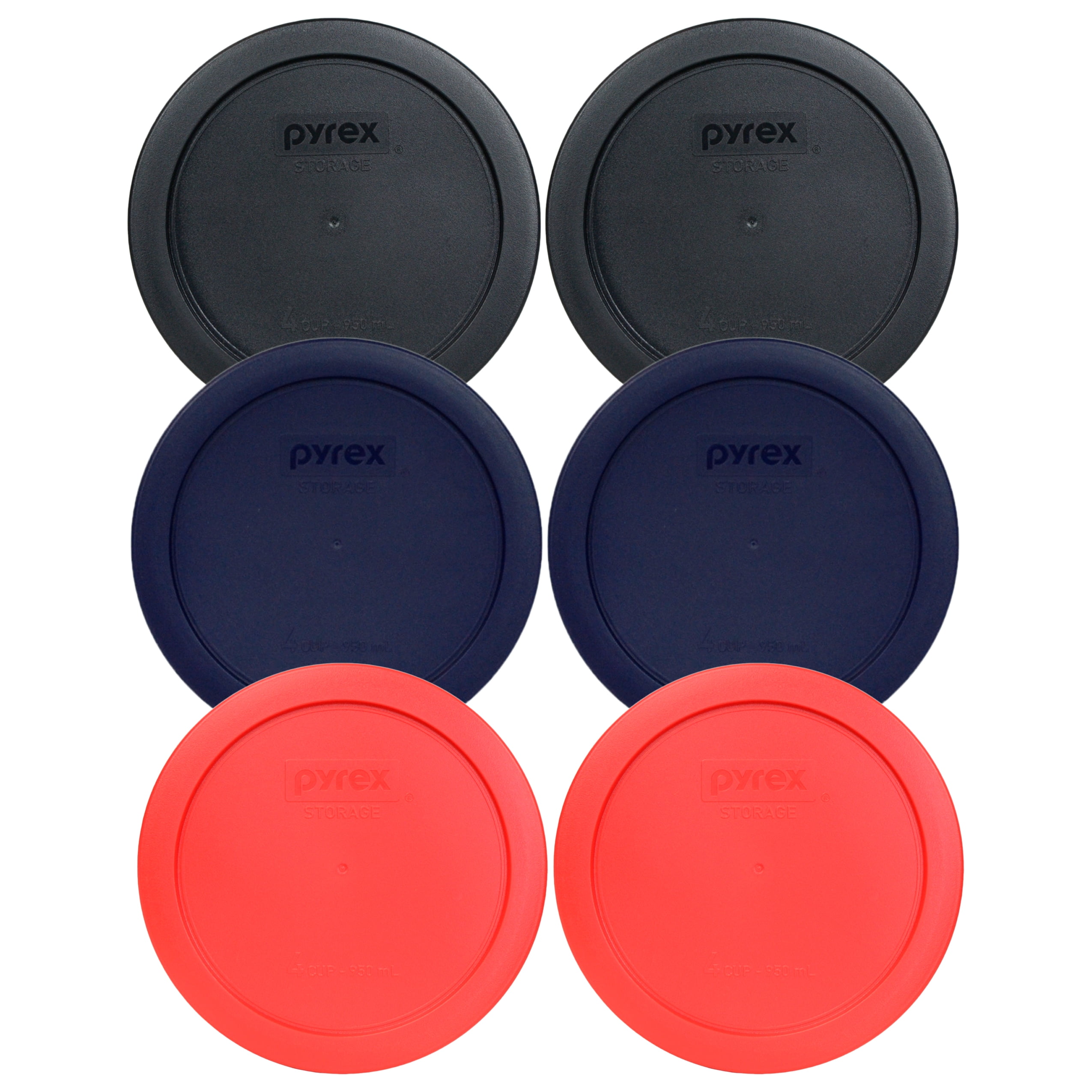 Pyrex 7201-PC (2) Black, (2) Navy Blue, and (2) Red Round Food Storage ...
