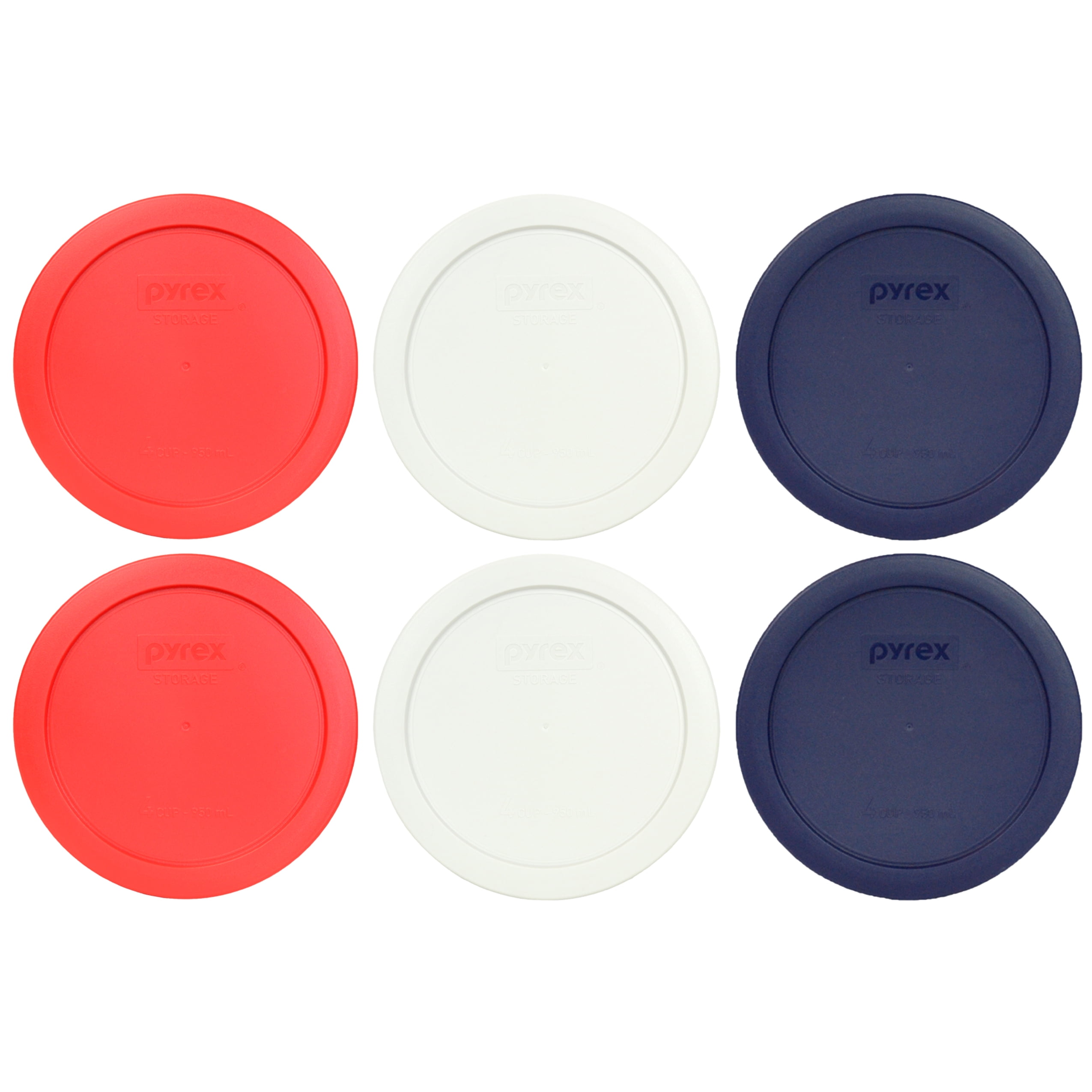 Pyrex 7201-PC 6-Pack Replacement Lids Set in Red, White, Blue for 4-Cup ...