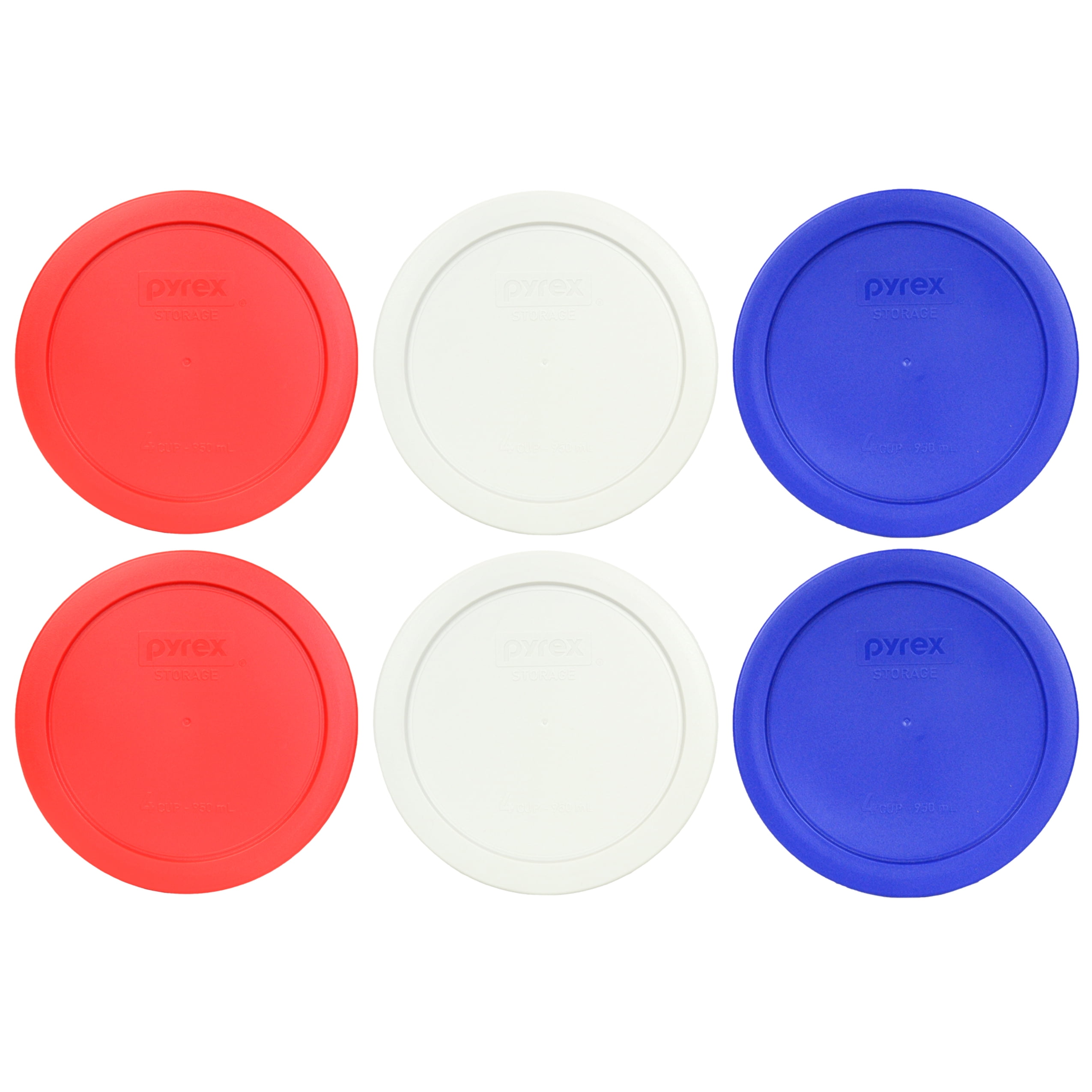 Pyrex 7201-PC (2) Red, (2) White, and (2) Cobalt Blue Replacement Lids ...