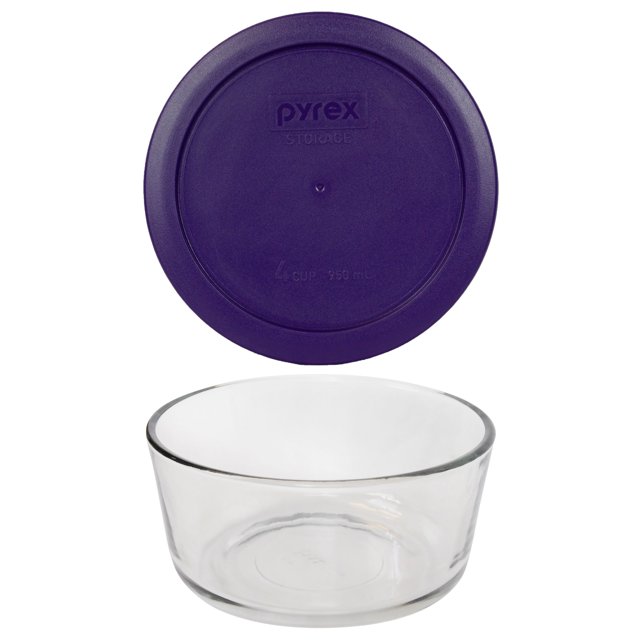 Pyrex 7201 Round 4-Cup Glass Food Storage Bowl and 7201-PC Plum Purple ...