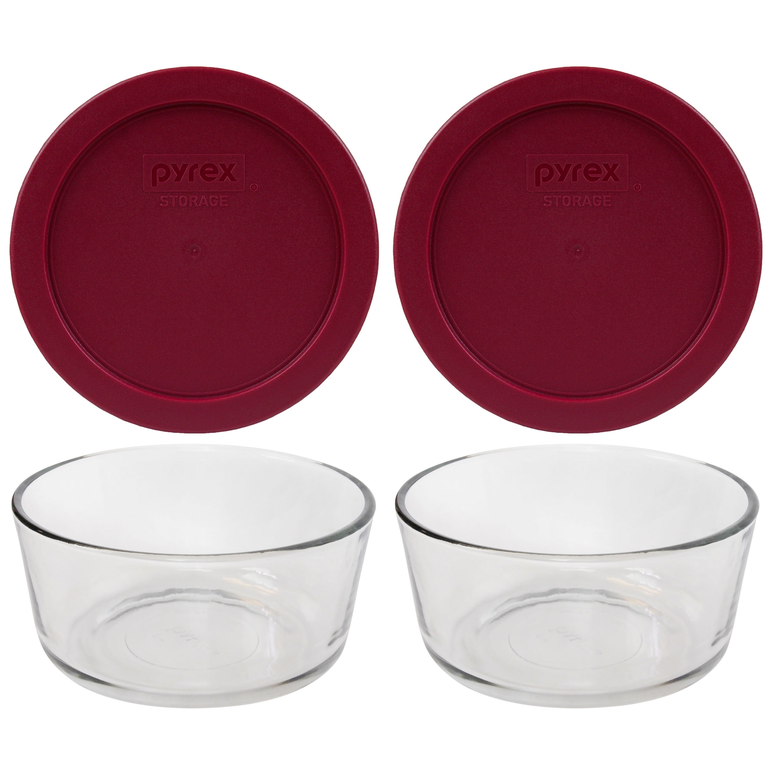 Pyrex 7201 Round 4-Cup Glass Food Storage Bowl and 7201-PC Sangria Red ...