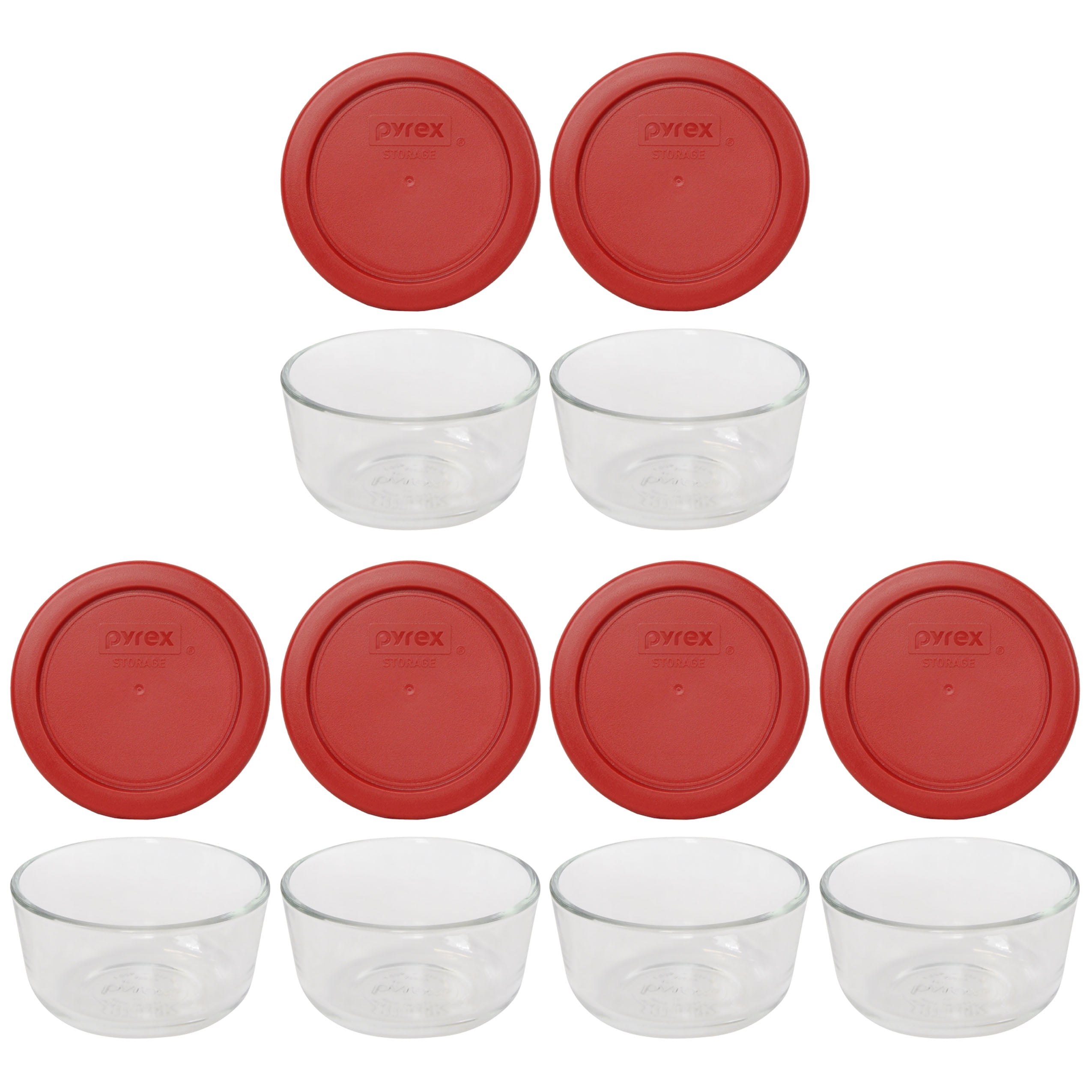 Pyrex 7202 1-Cup Clear Round Glass Food Storage Bowl and 7202-PC Poppy ...