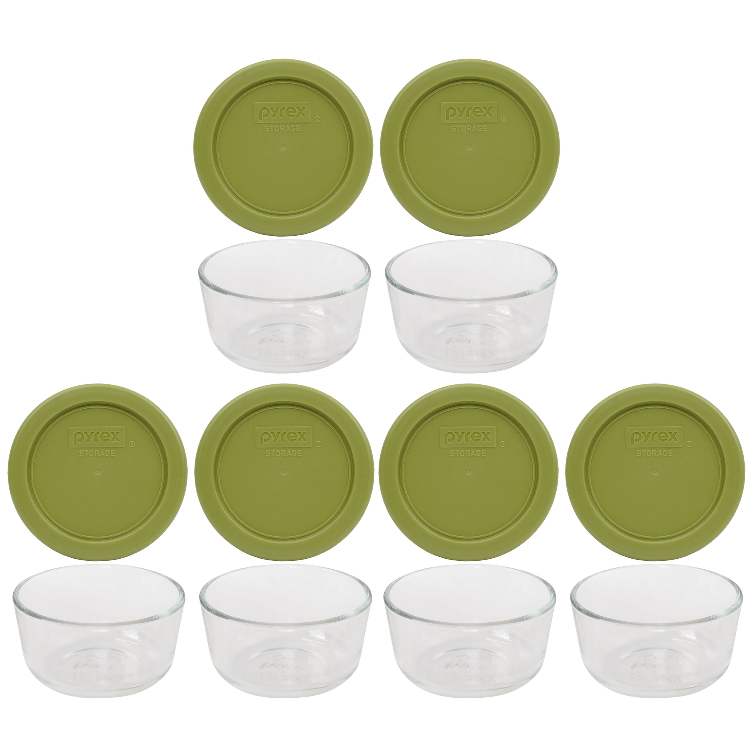Pyrex 7202 1-Cup Clear Round Glass Storage Bowl and 7202-PC Olive Green ...