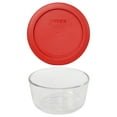 Pyrex 7202 1-Cup Glass Food Storage Bowl with 7202-PC Poppy Red Plastic ...