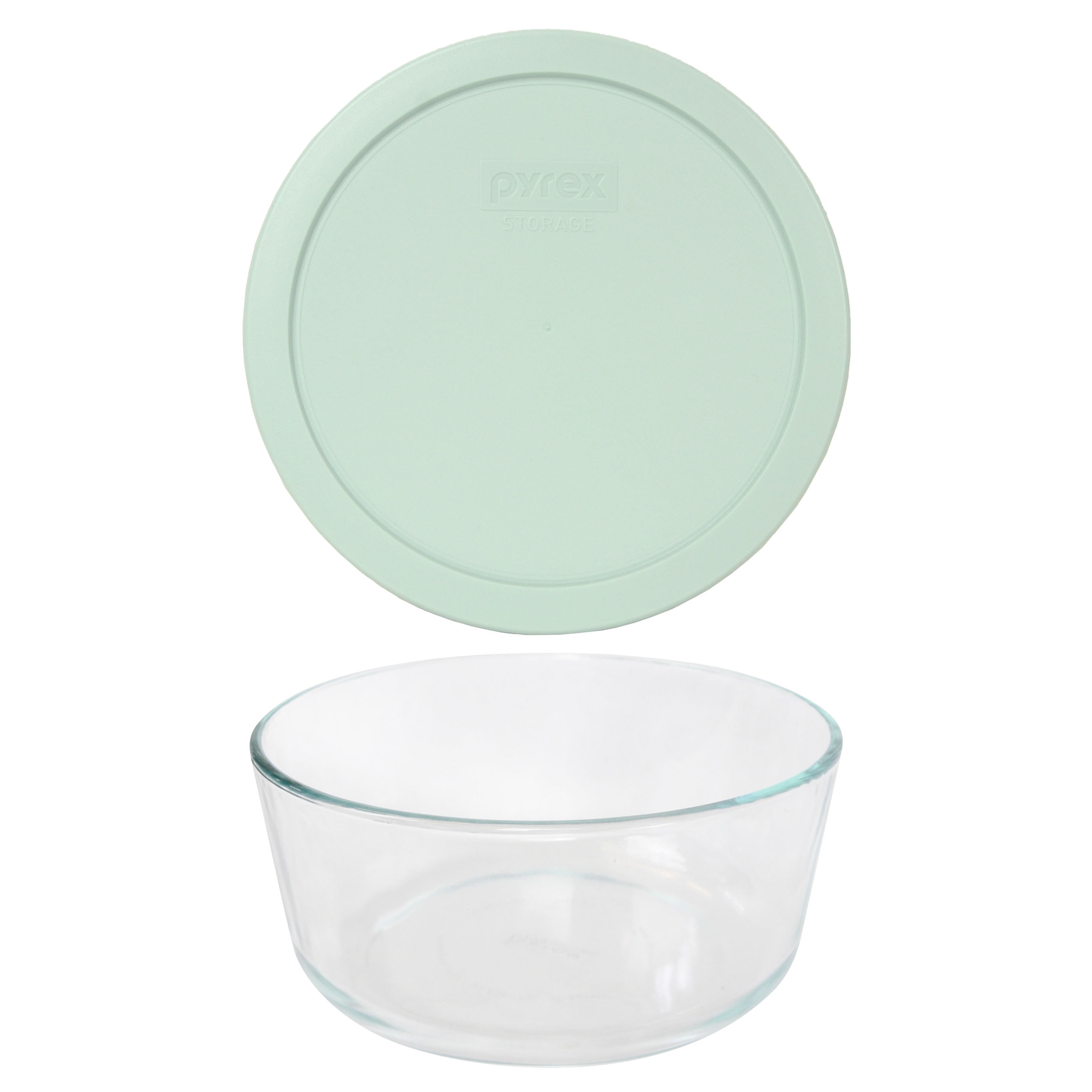 Pyrex 7203 7-Cup Round Glass Food Storage Bowl with 7402-PC Muddy Aqua ...