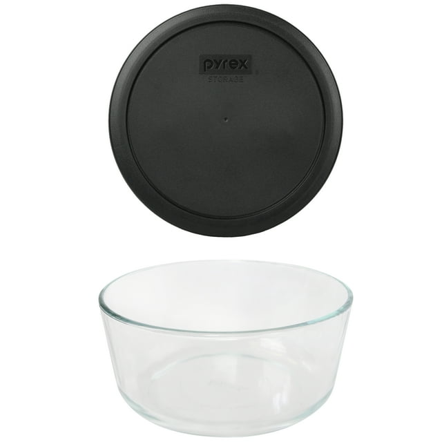 Pyrex 7-Cup Round Glass Storage Bowl with Black Plastic Lid, 7203 ...
