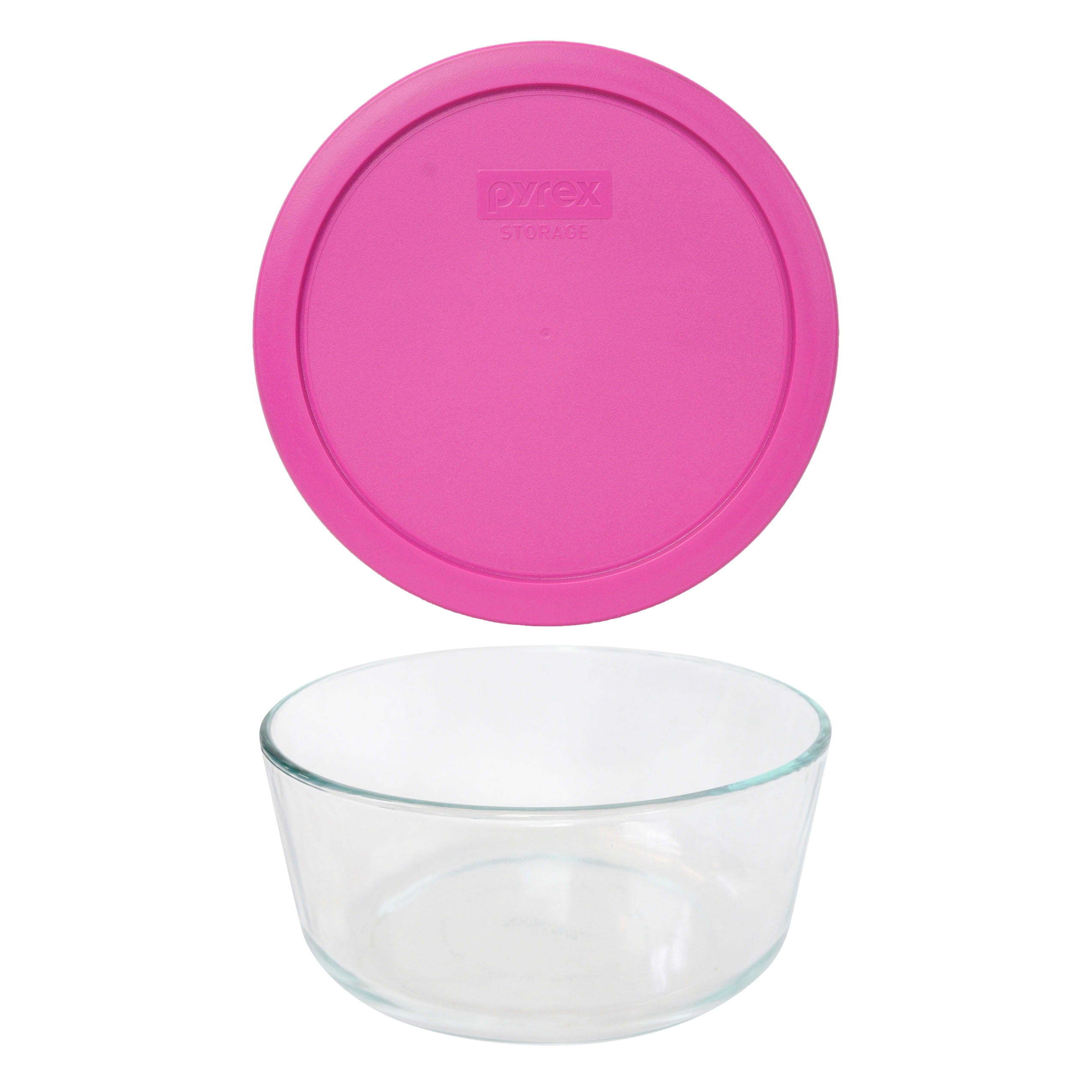 Pyrex 7203 Round 7-Cup Glass Food Storage Bowl and 7402-PC Pink Plastic ...