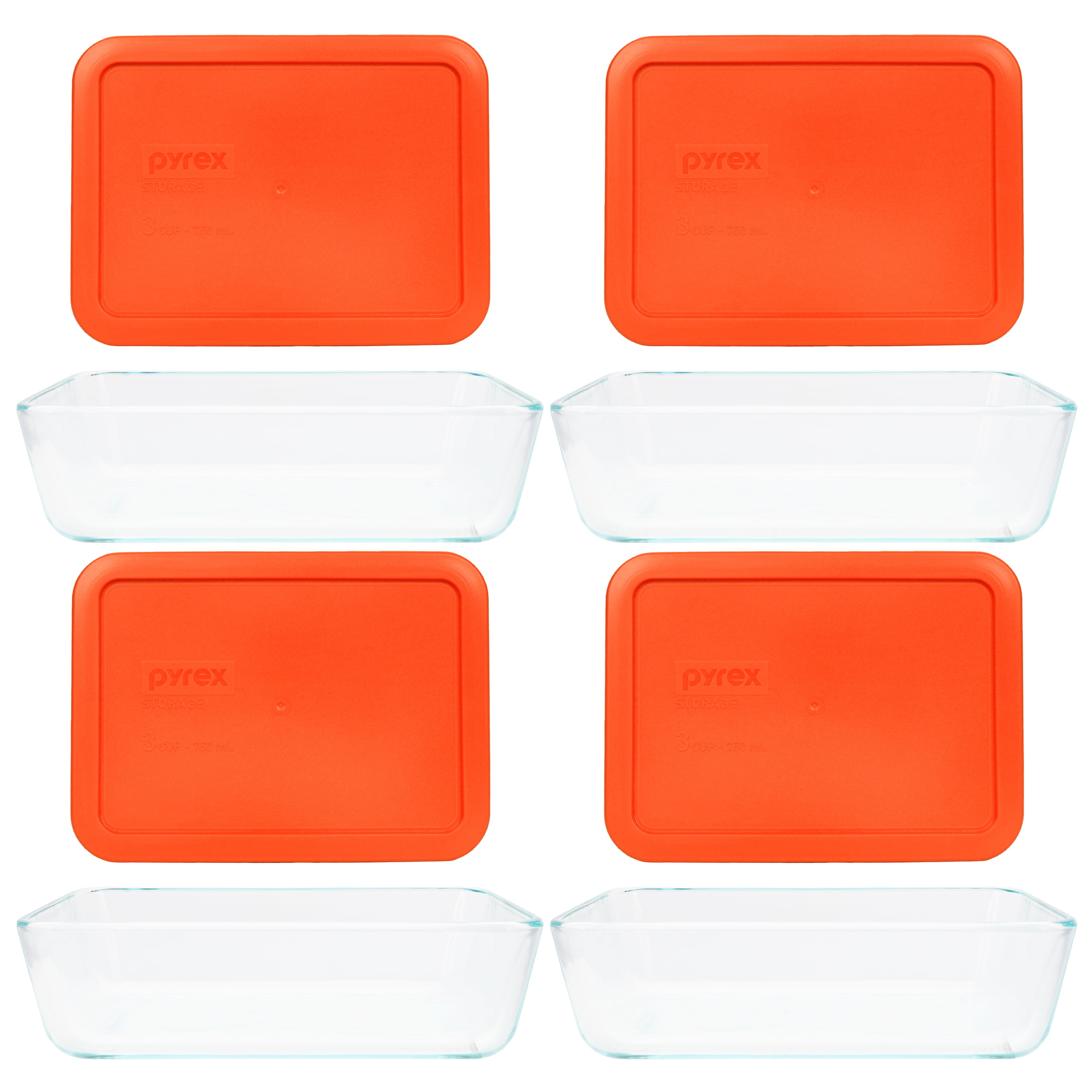 Pyrex 7210 3-Cup Glass Dish and 7210-PC 3-Cup Pumpkin Orange Lid (4 ...