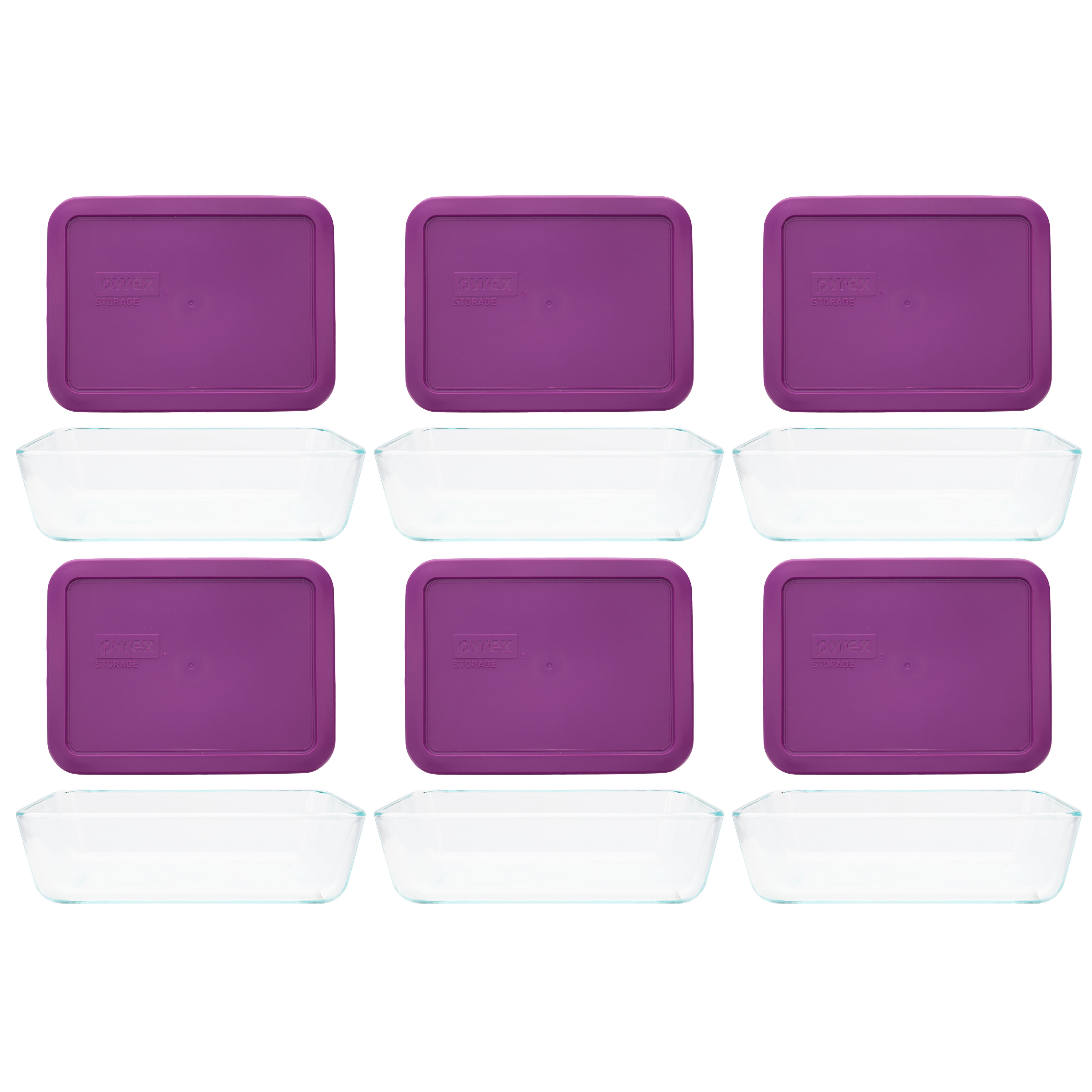 Pyrex (6) 7210 3-Cup Glass Dishes & (6) 7210-PC Thistle Purple Lids ...