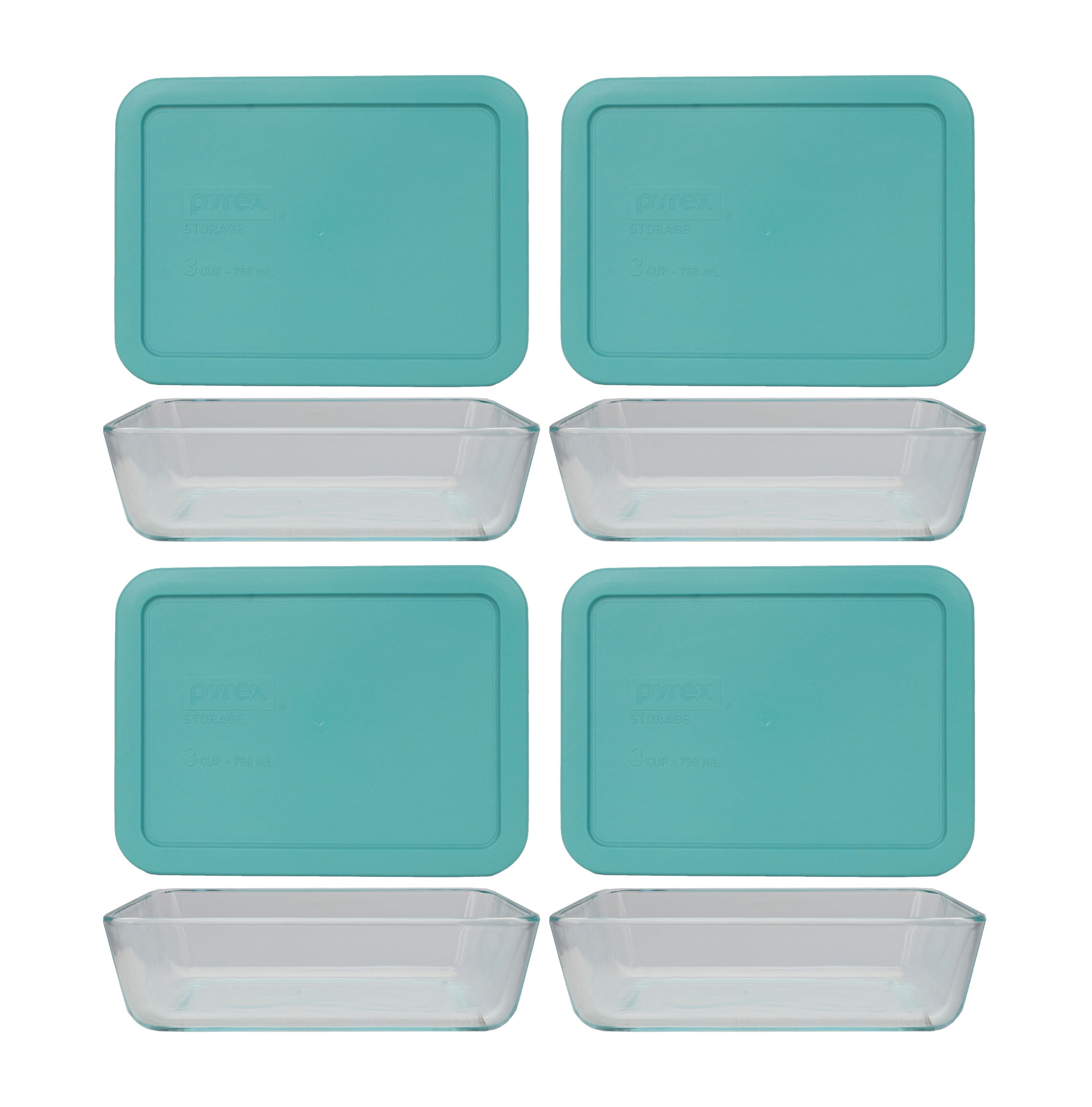 Pyrex 7210 3-Cup Glass Food Storage Dish and 7210-PC Turquoise Plastic ...