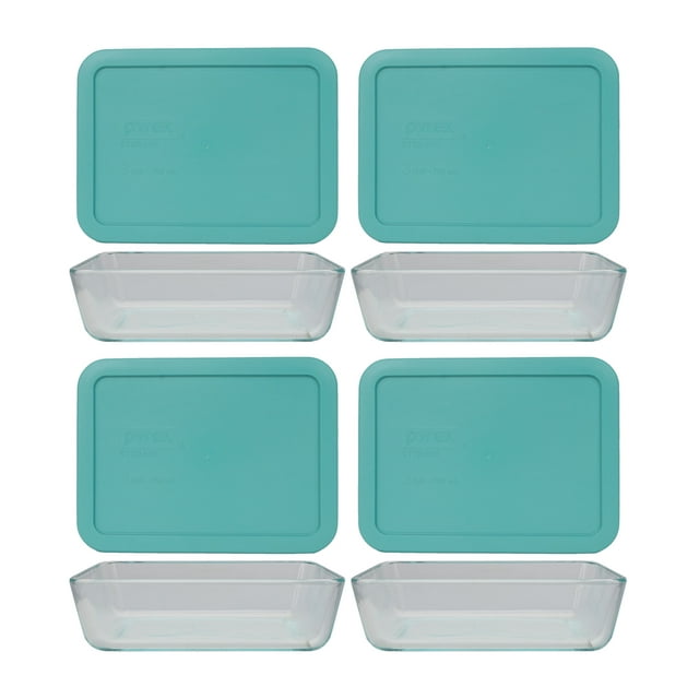 Pyrex 7210 3-Cup Glass Food Storage Dish and 7210-PC Turquoise Plastic ...