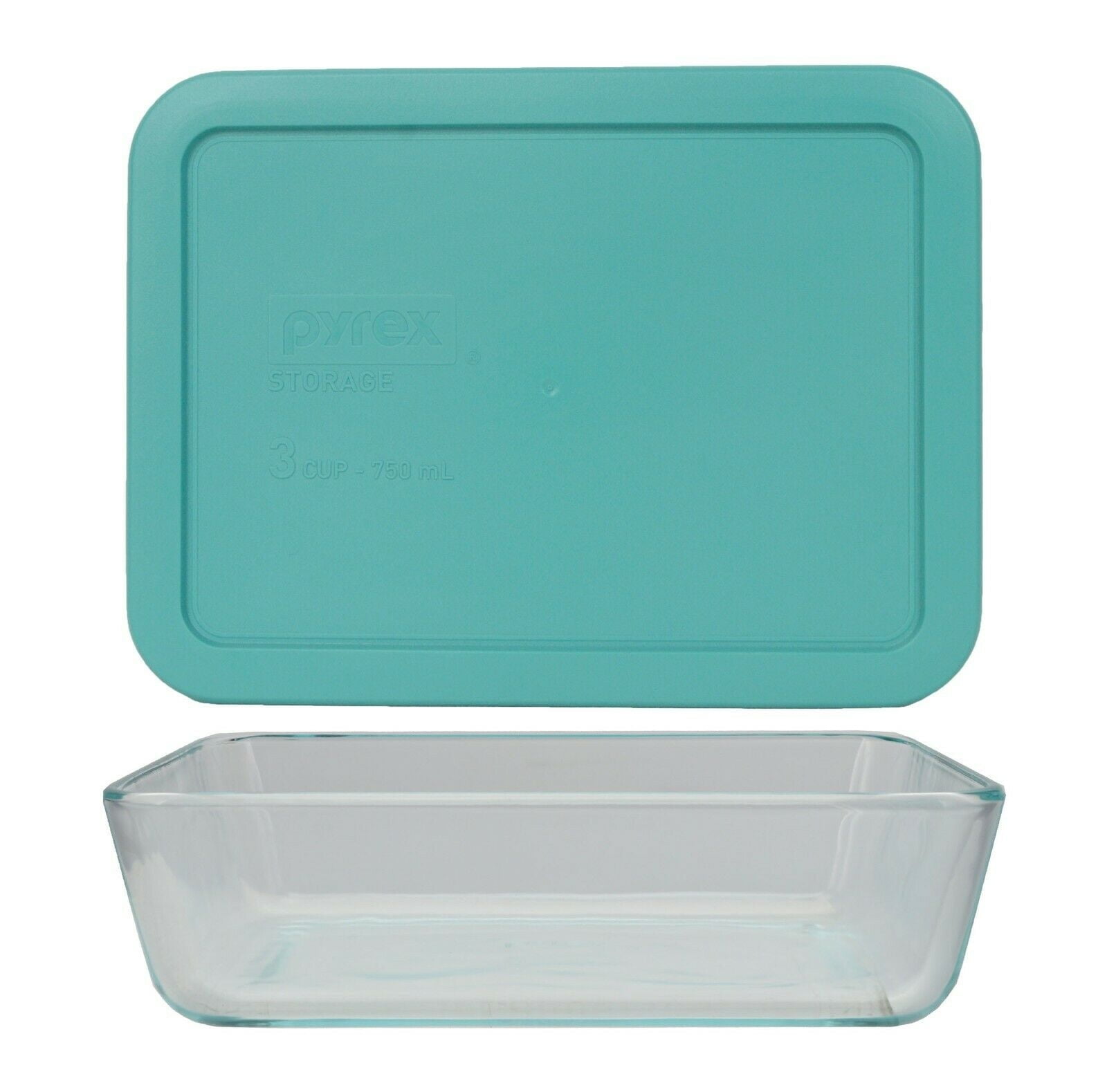 Pyrex 7210 3-Cup Glass Storage Dish and 7210-PC Plastic Turquoise ...