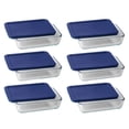 Pyrex, Food Storage Dishes, 3-Cup Rectangle, Blue Lid Covers 6-Pack ...