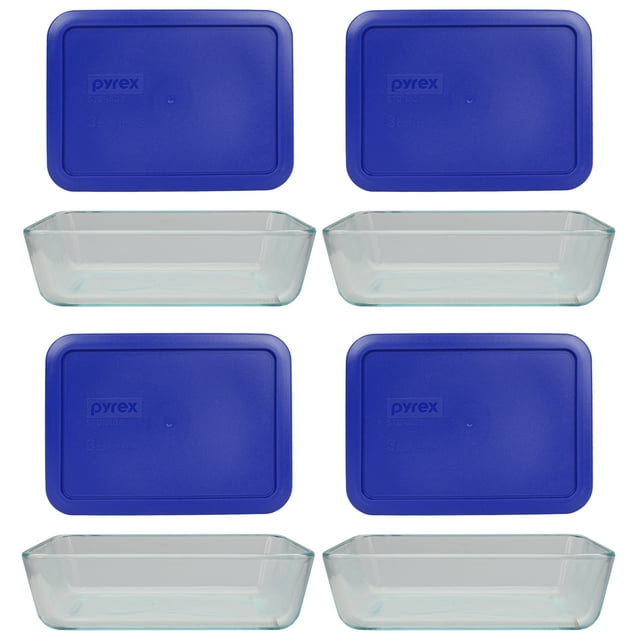 Pyrex 7210 3-Cup Rectangle Glass Storage Dish and 7210-PC Cadet Blue ...