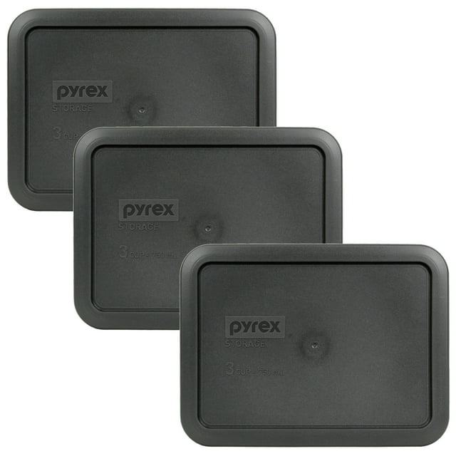 Pyrex 7210-PC 3-Cup Charcoal Grey Rectangle Replacement Lid Cover (3 ...