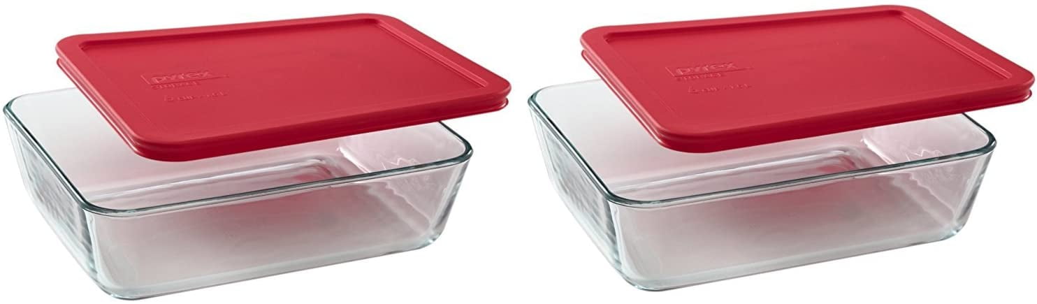 Pyrex 7211 6-Cup Rectangle Glass Food Storage Container and 7211-PC Red ...