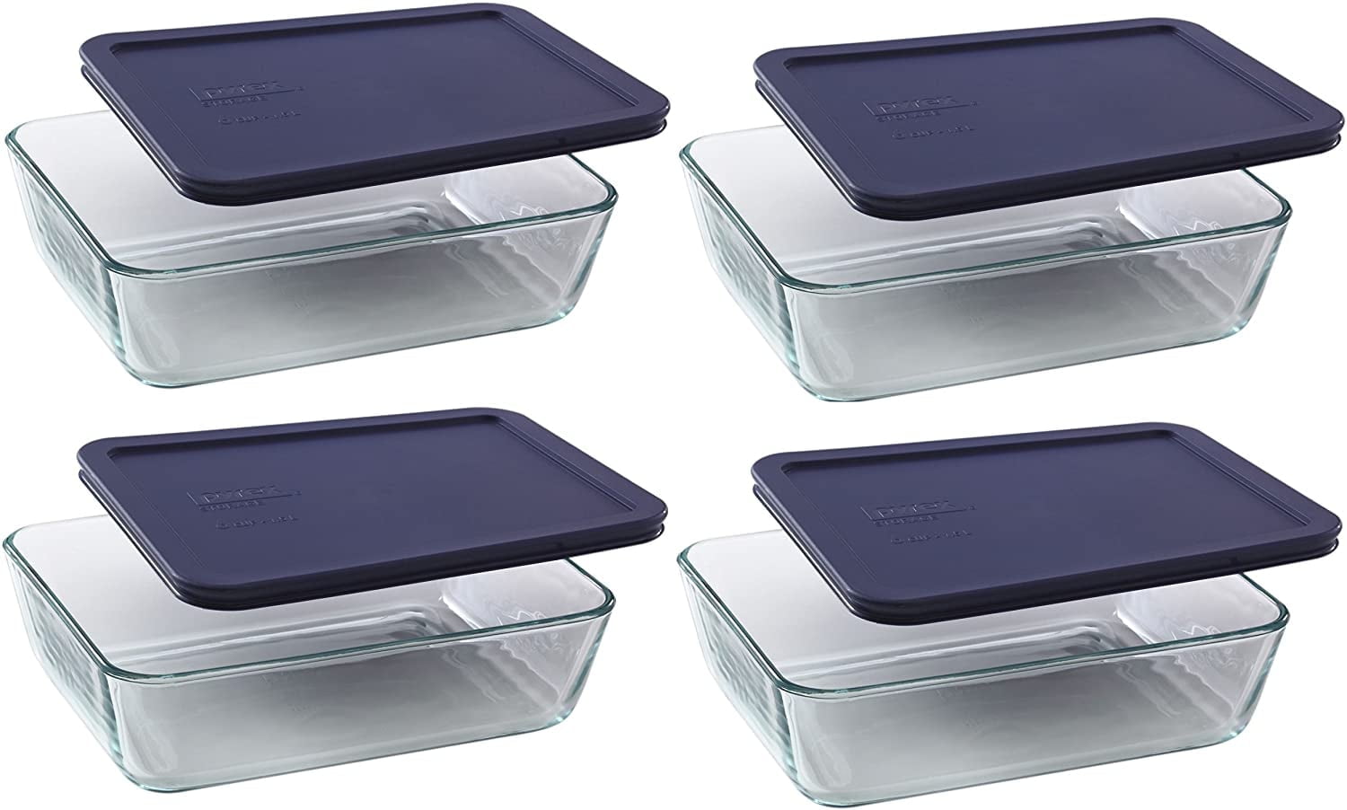Pyrex 7211 6-Cup Rectangle Glass Food Storage Dish and 7211-PC Blue ...
