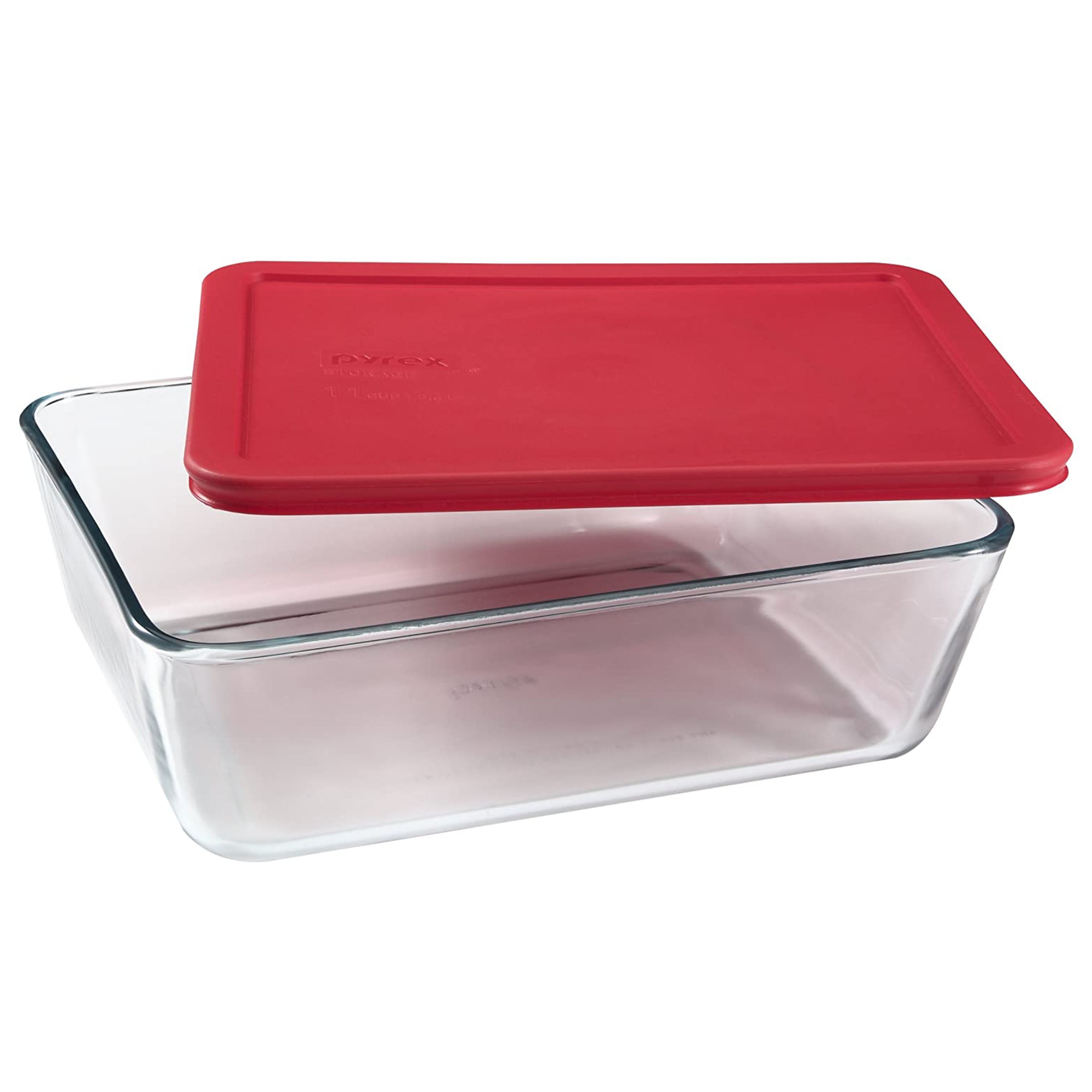 Pyrex Rectangle 11-Cup Glass Food Storage Dish with Red Lid, Dishwasher ...
