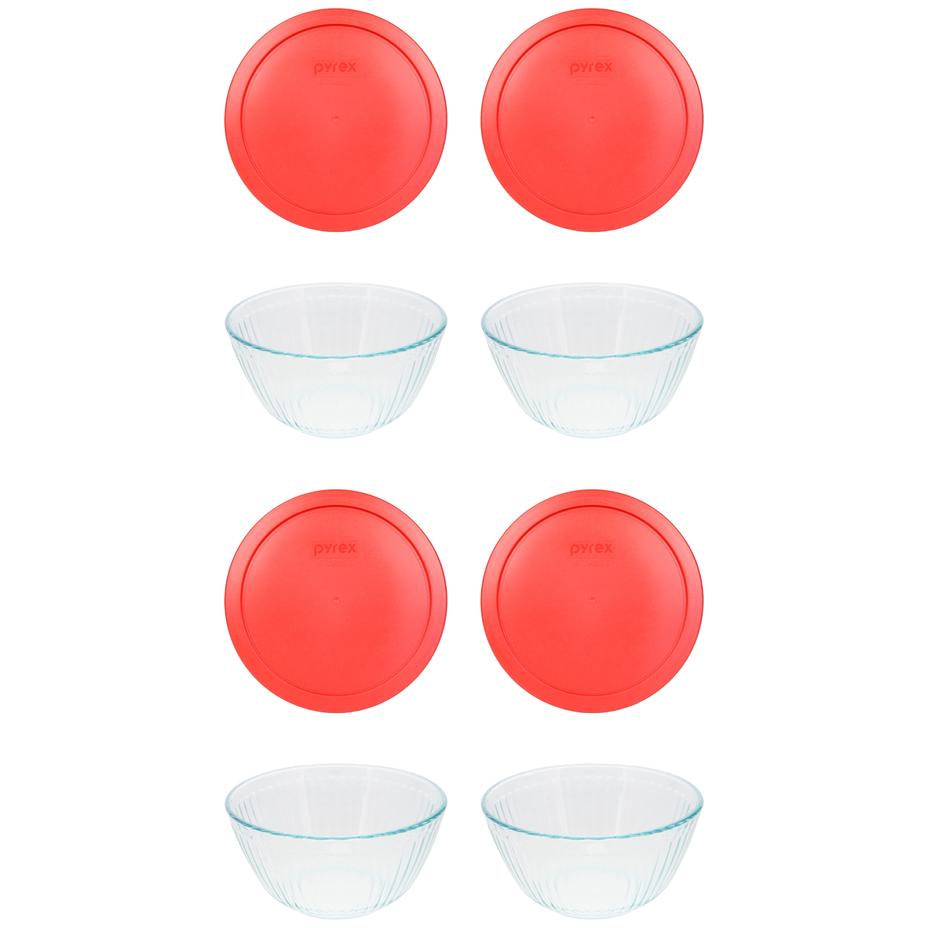 Pyrex 7402 6-Cup Sculpted Glass Mixing Bowls and 7402-PC 6/7-Cup Red ...