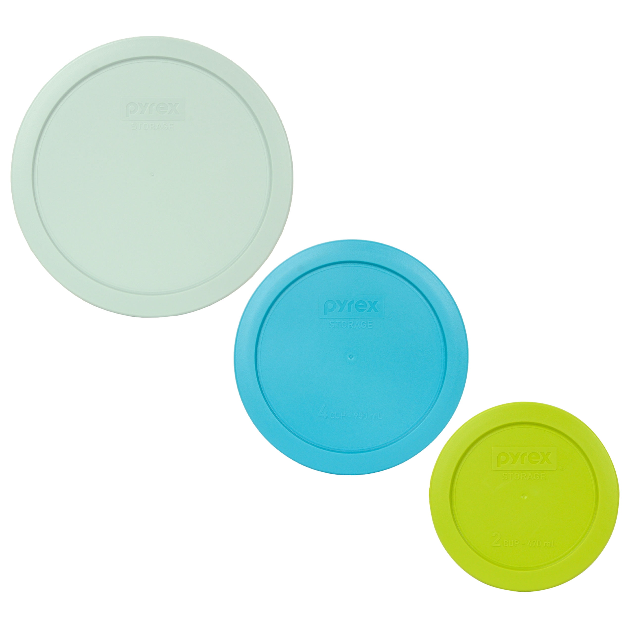 Pyrex 7402-PC Muddy Aqua, 7201-PC Surf Blue, and 7200-PC Edamame Green ...