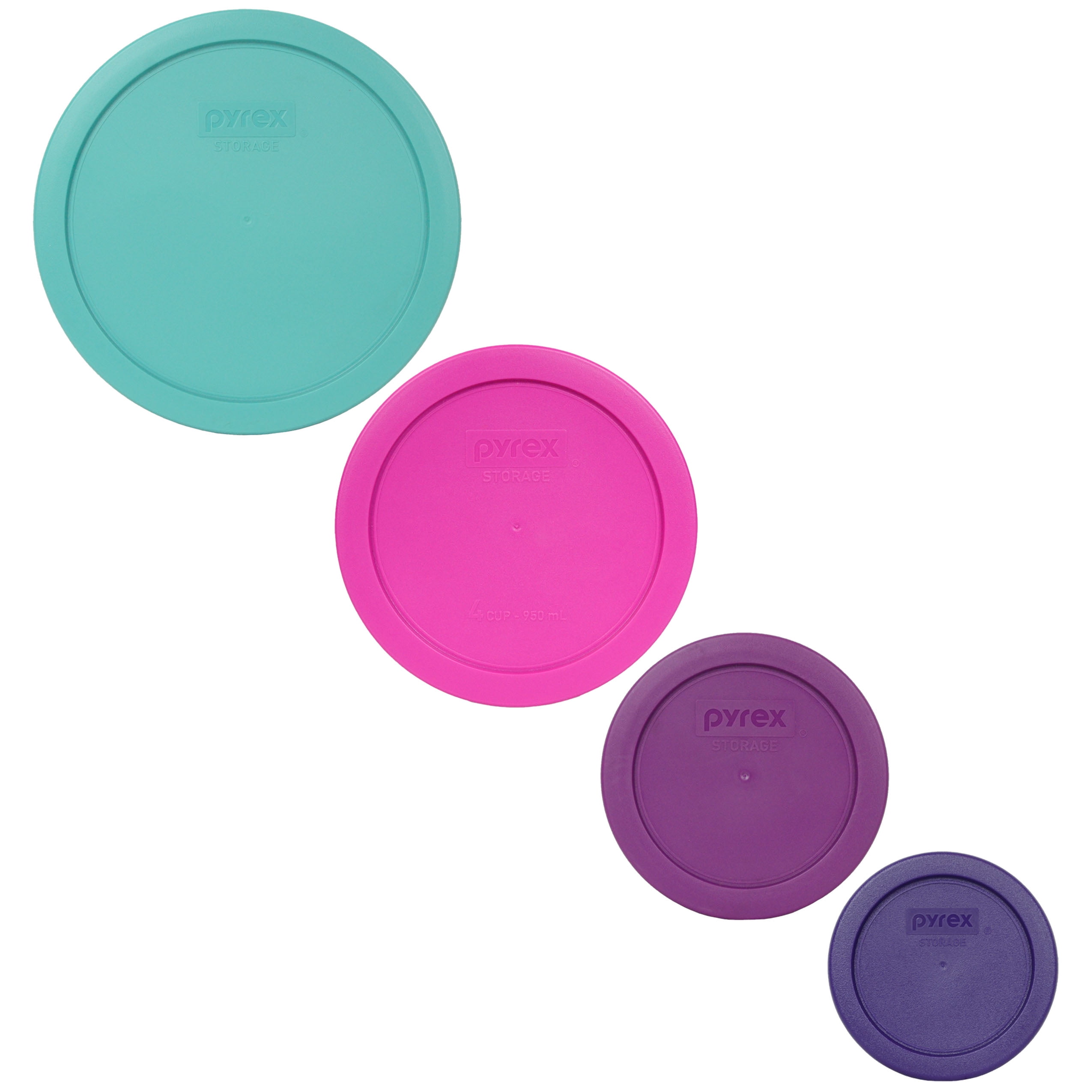 Pyrex 7402-PC Turquoise, 7201-PC Pink, 7200-PC Thistle Purple, and 7202 ...