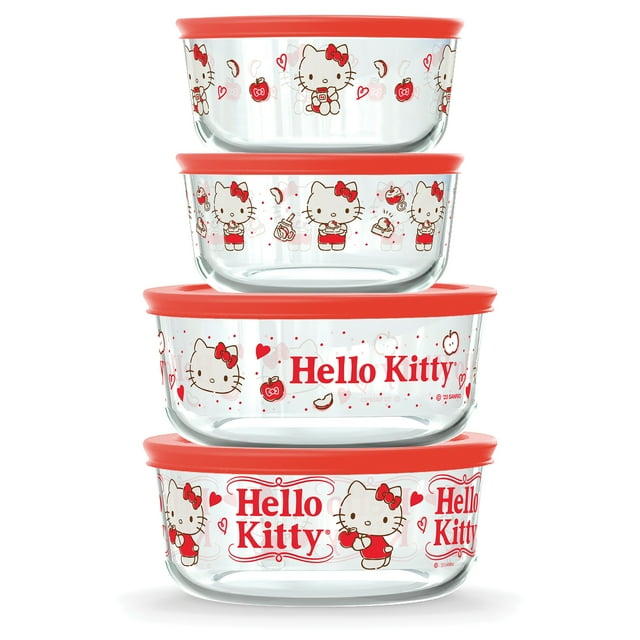 Pyrex 8-Piece Hello Kitty Glass Storage Set with SANRIO Lids for Food ...