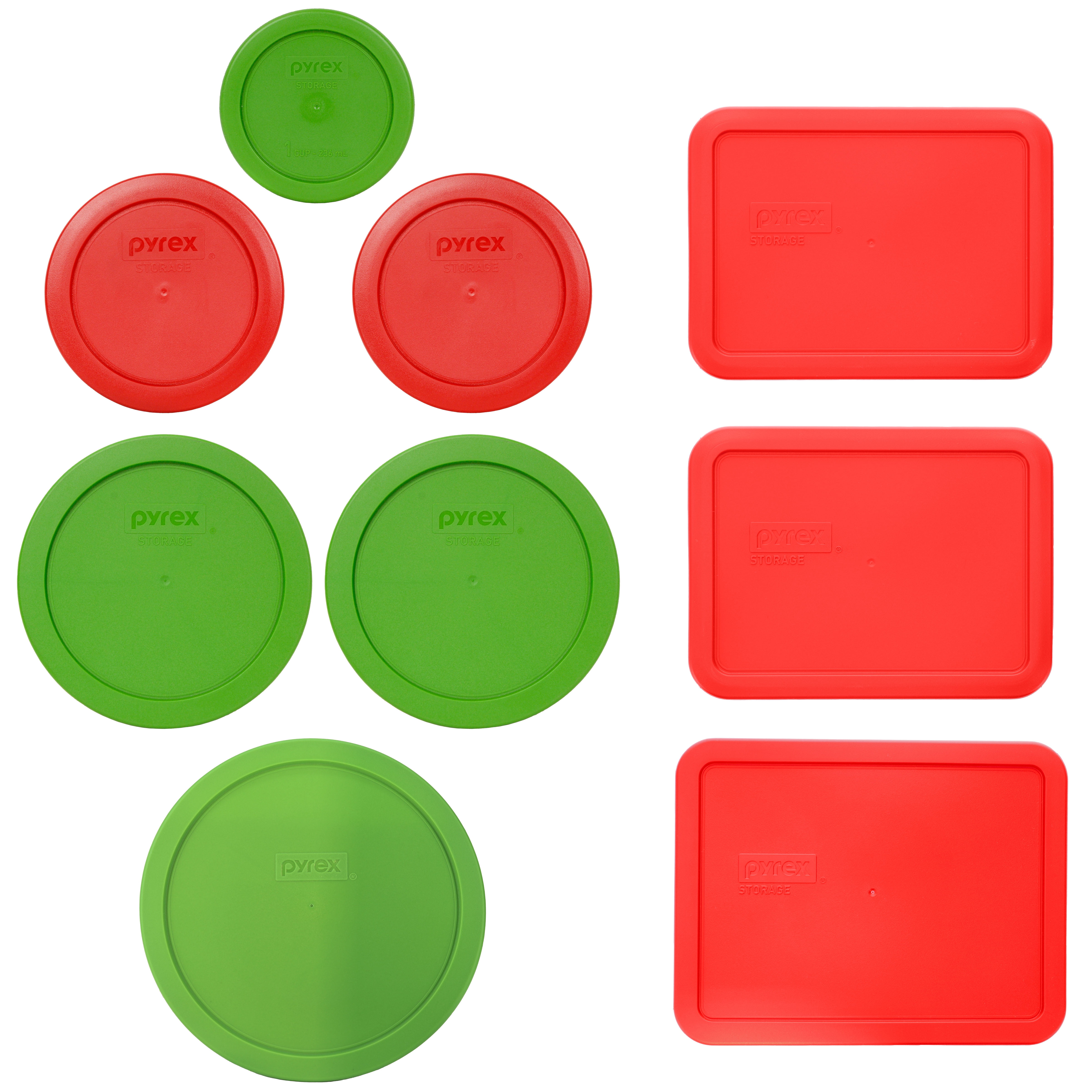 Pyrex 9-Piece Christmas Storage Lids Bundle in 1, 2, 3, 4, 6, and 7-Cup ...
